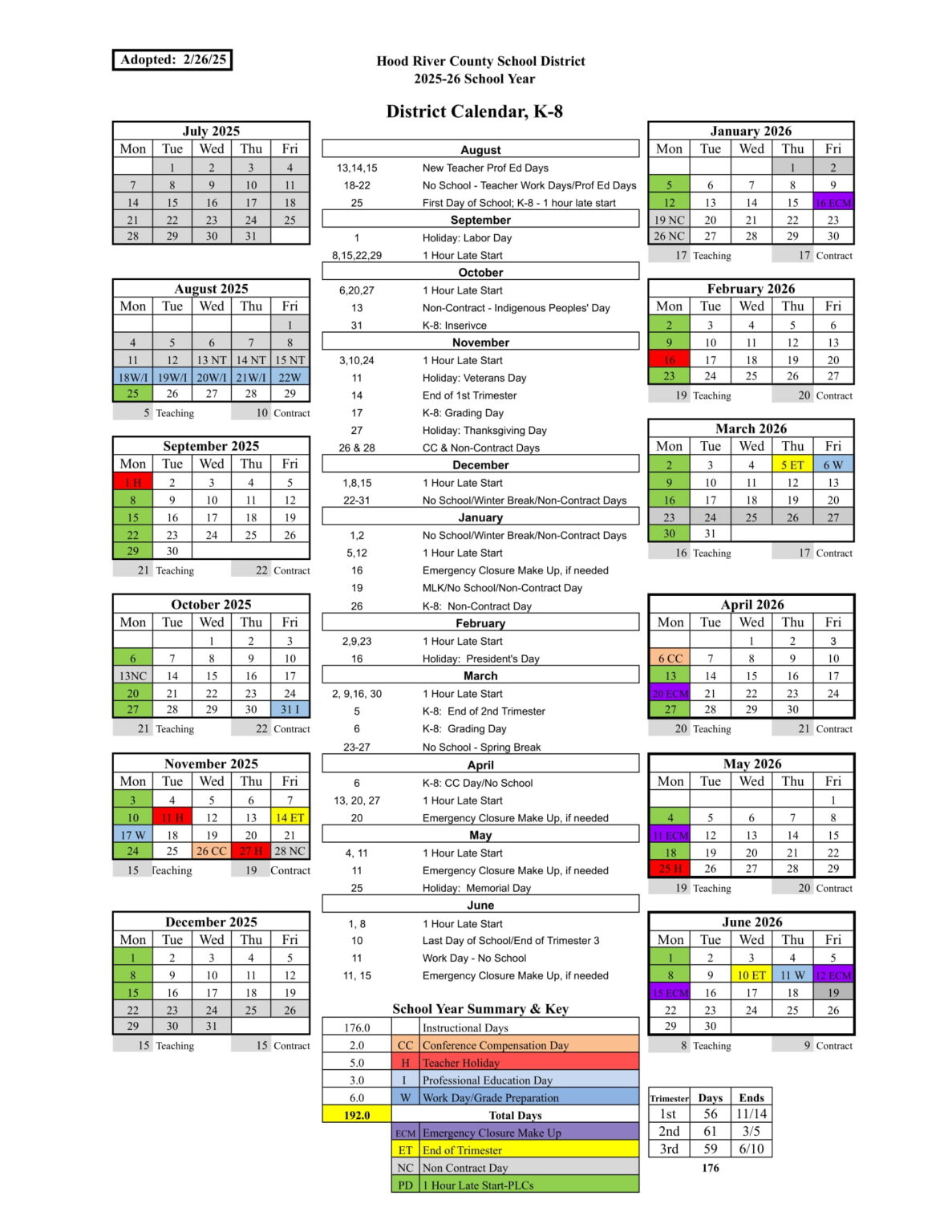 Hood River County Schools OR Calendar 25-26 Revised [PDF] - EduCounty