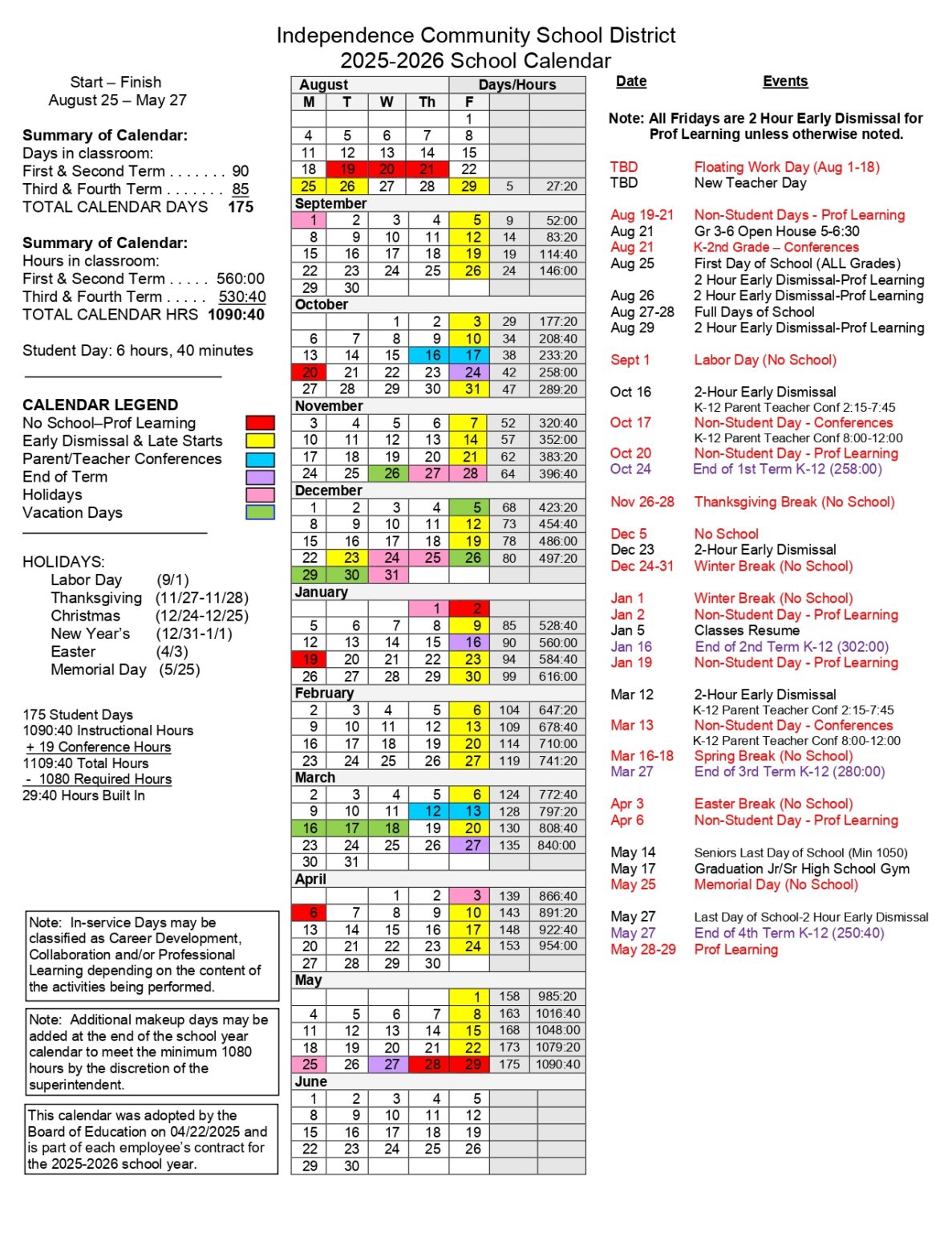 Independence Community School District IA Calendar 25-26 Revised [pdf ...