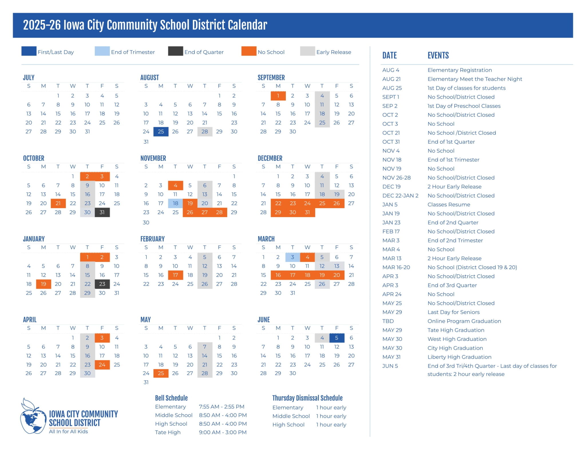 Iowa City School District IA Calendar 25-26 Revised [pdf] - EduCounty