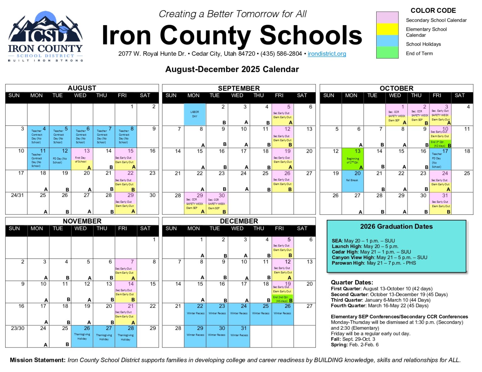 Iron County School District UT Calendar 25-26 Revised [pdf] - EduCounty