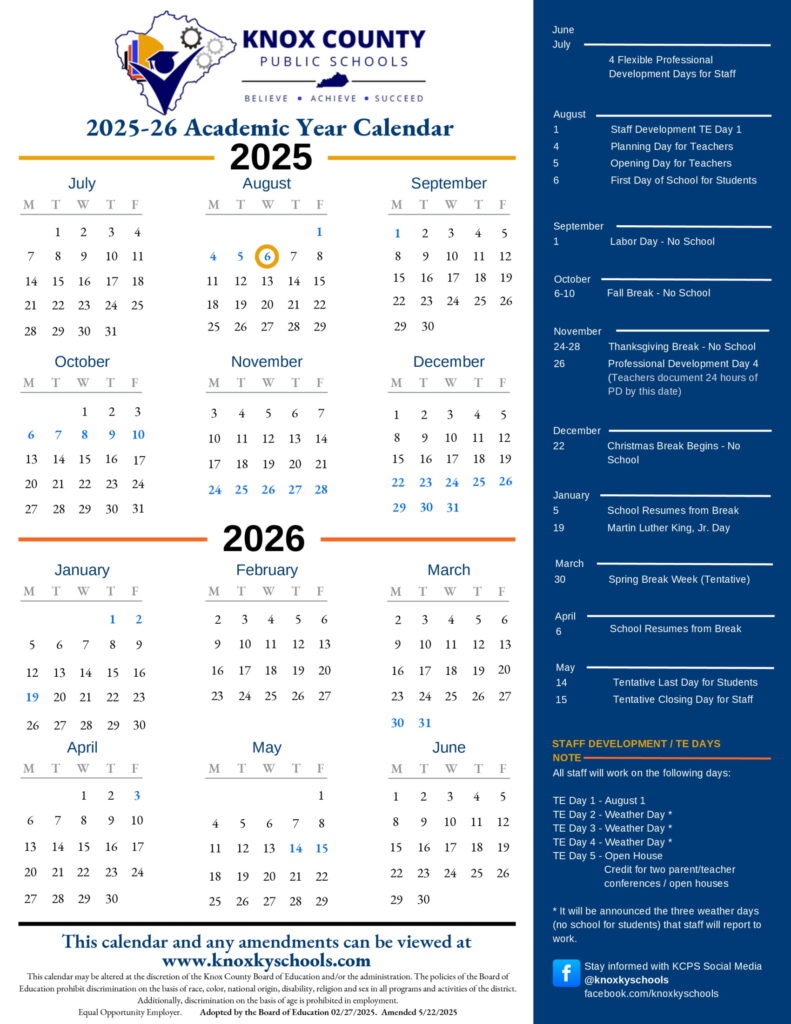 Knox county Public Schools ky Calendar 25-26 Revised [pdf] - EduCounty
