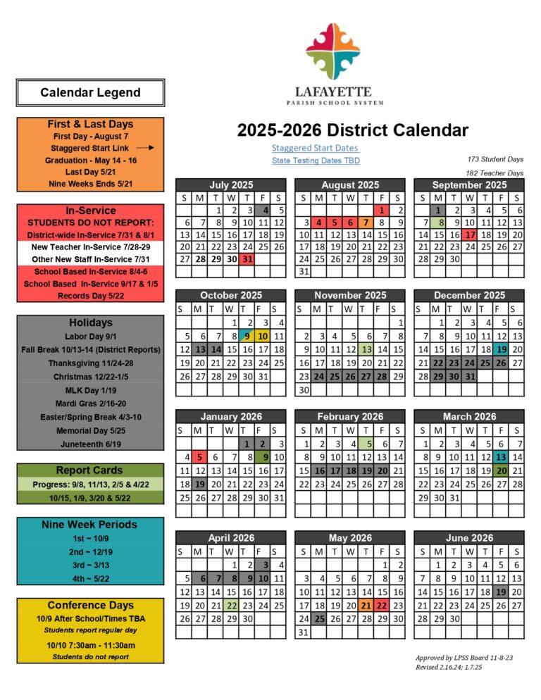 LAFAYETTE Parish School Calendar 25-26 Revised [pdf] - EduCounty