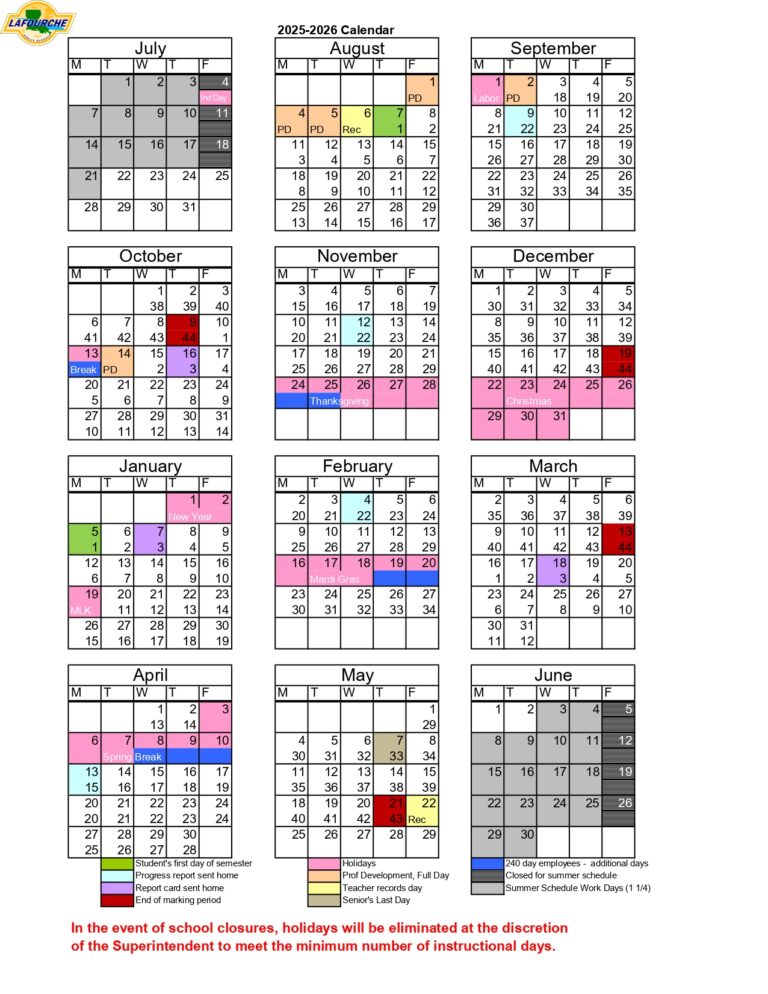 Lafourche Parish School District la Calendar 25-26 Revised [PDF] - EduCounty