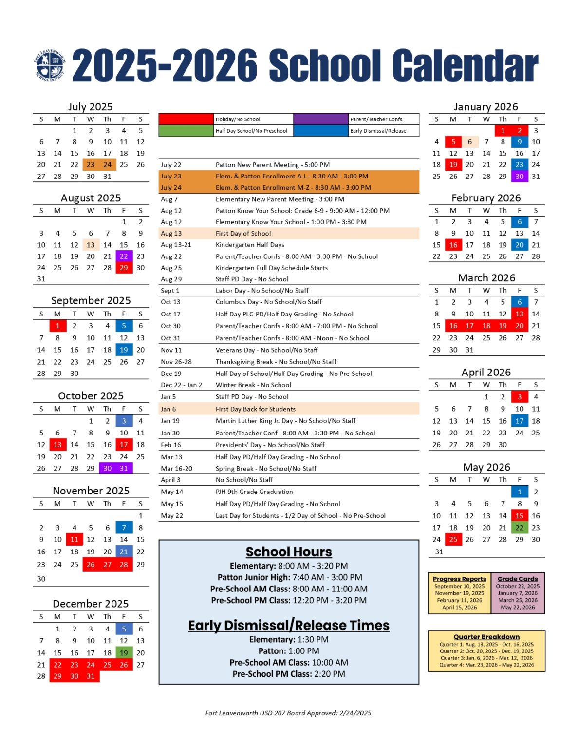 Fort Leavenworth Unified School District 207 Calendar 25-26 Revised ...