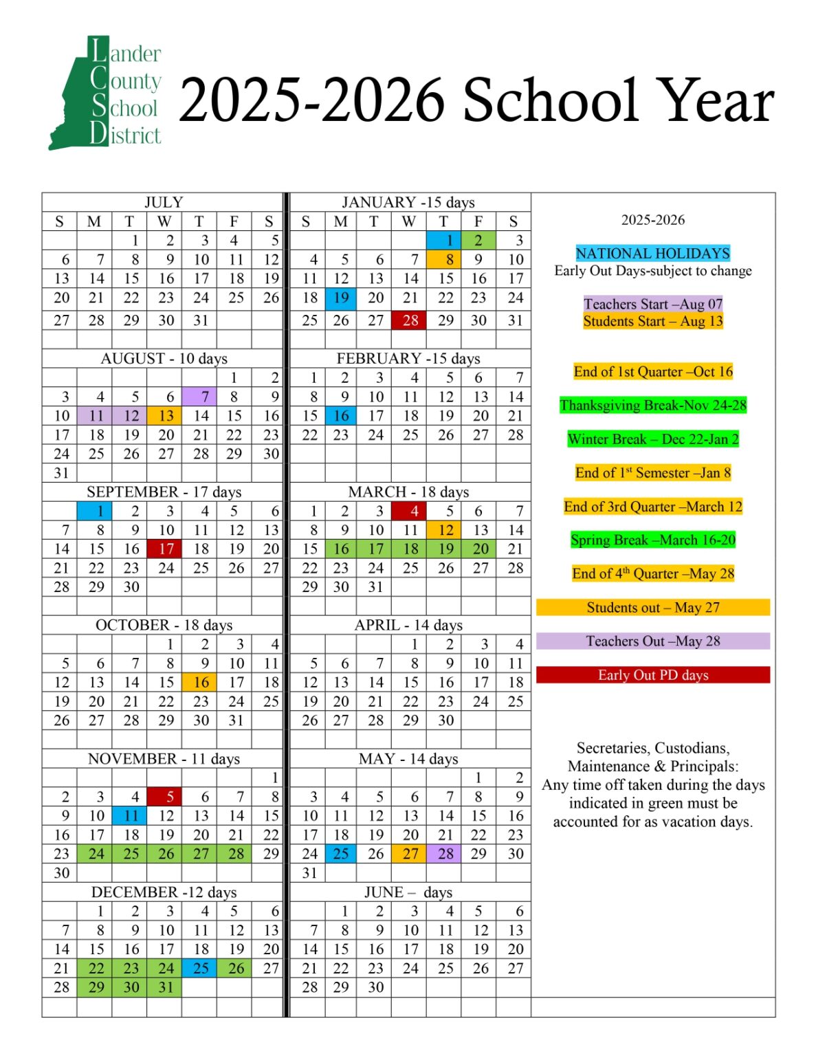 Lander County School District nv Calendar 25-26 Revised [pdf] - EduCounty