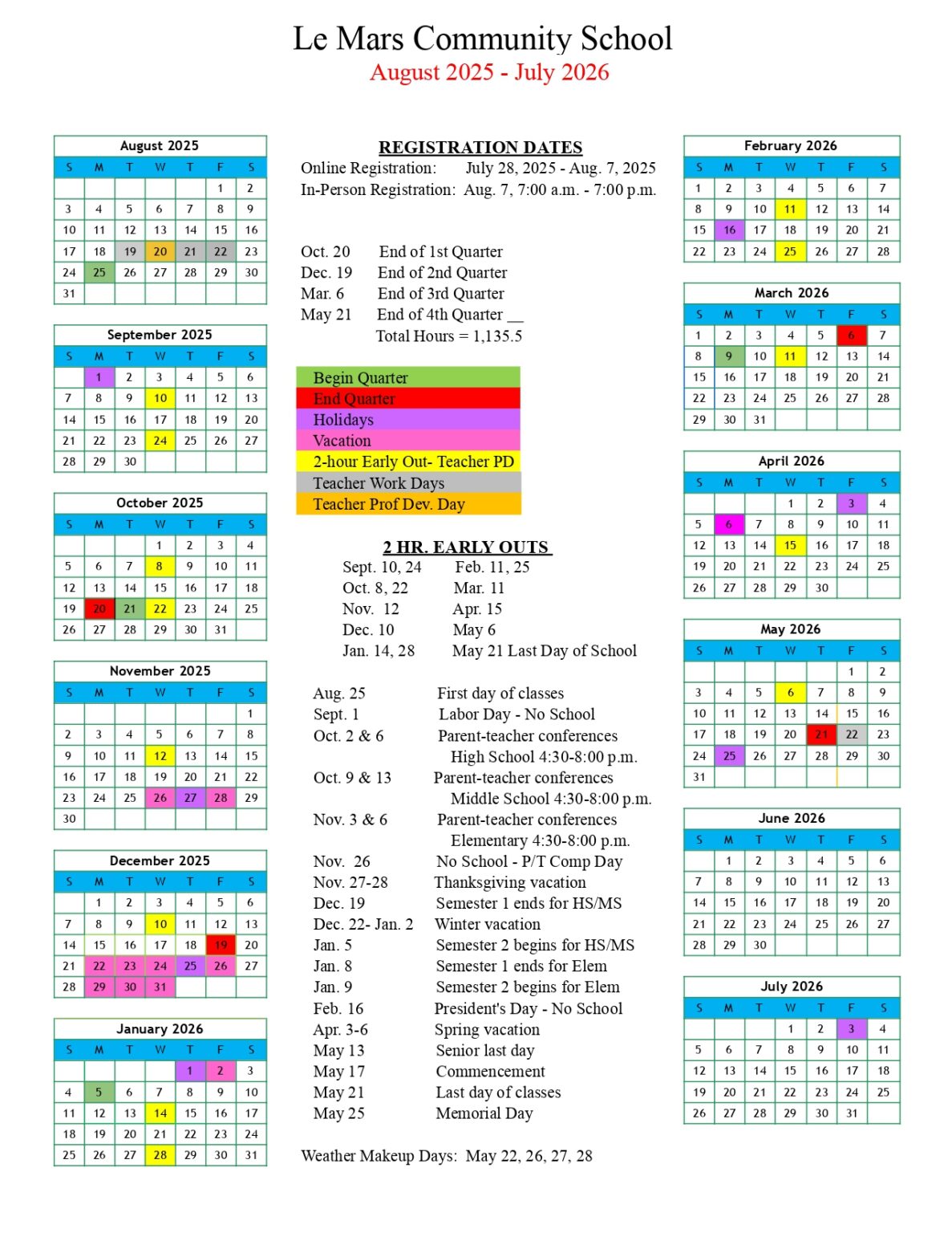 Le Mars Community School IA Calendar 25-26 Revised [pdf] - EduCounty