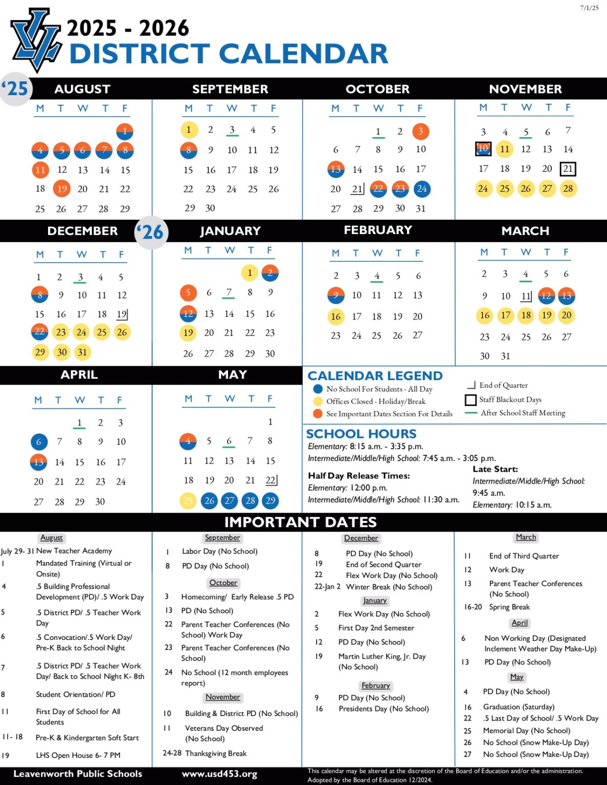 Leavenworth Unified School District Calendar 25-26 Revised [pdf ...