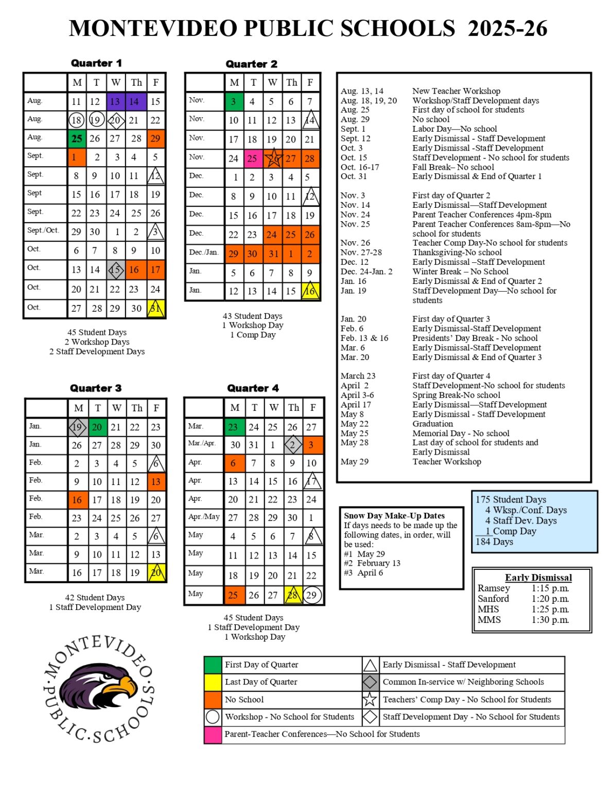 Montevideo Public Schools mn Calendar 25-26 Revised [PDF] - EduCounty