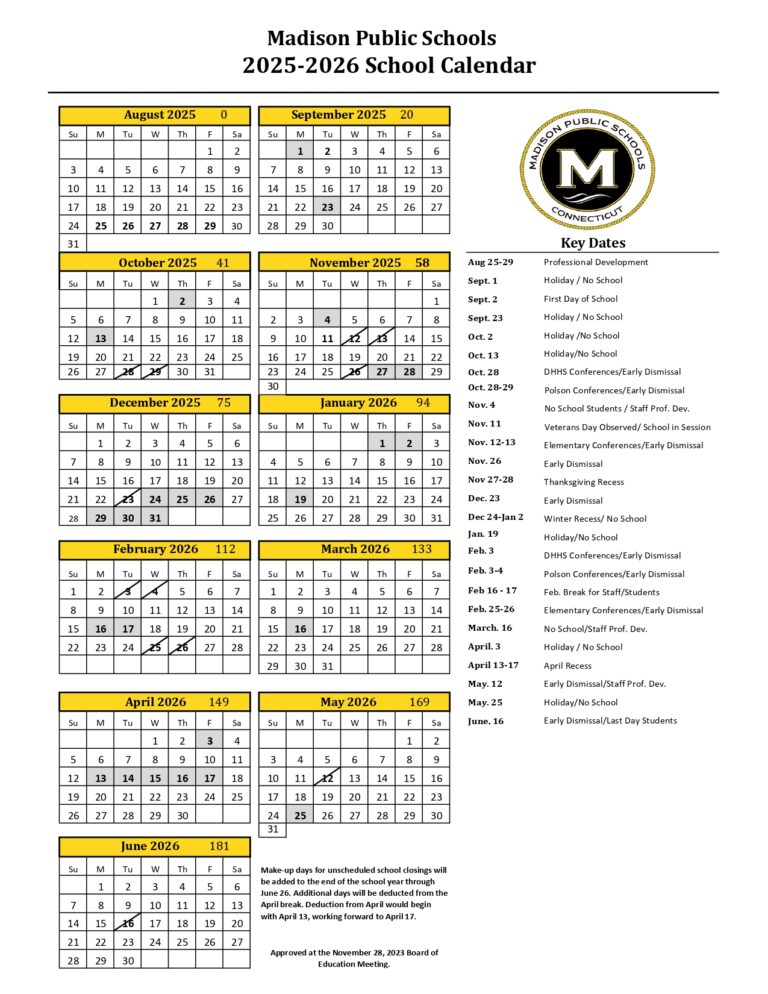 Madison Public Schools CT Calendar 25-26 Revised [pdf] - EduCounty