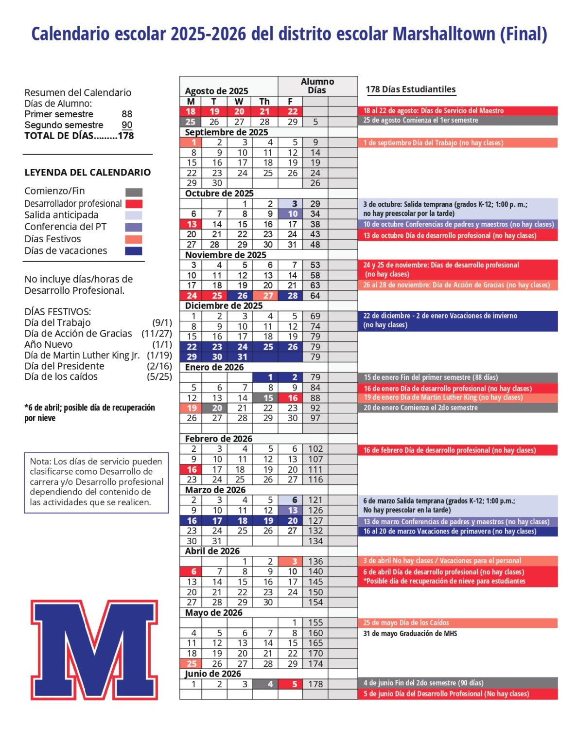 Marshalltown Community School District IA Calendar 25-26 Revised [pdf ...