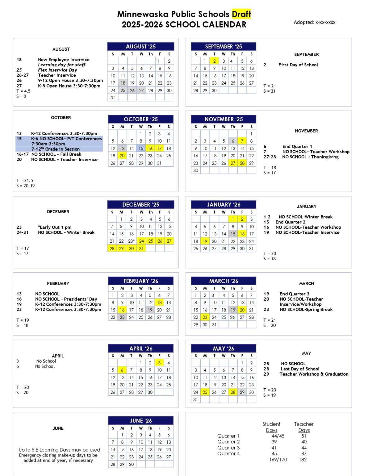 Minnewaska Area School MN District Calendar 25-26 Revised [PDF] - EduCounty