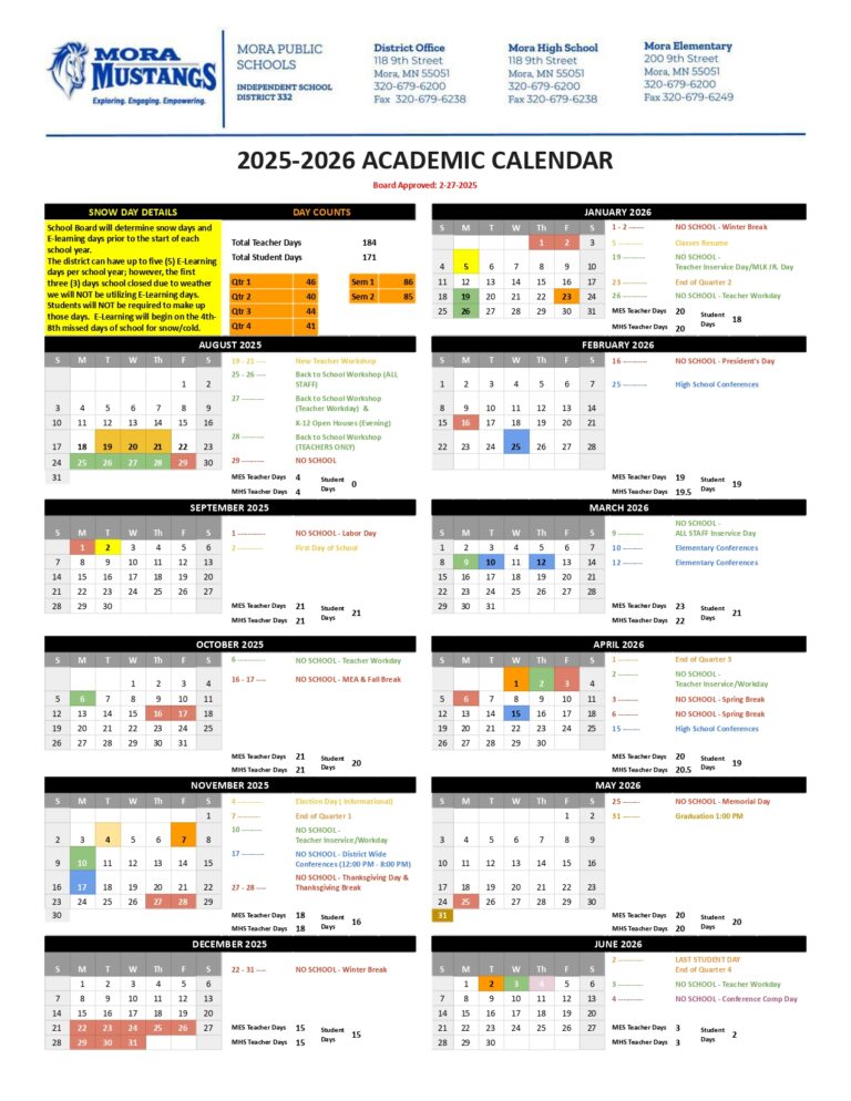 Mora Public Schools mn Calendar 25-26 Revised [PDF] - EduCounty