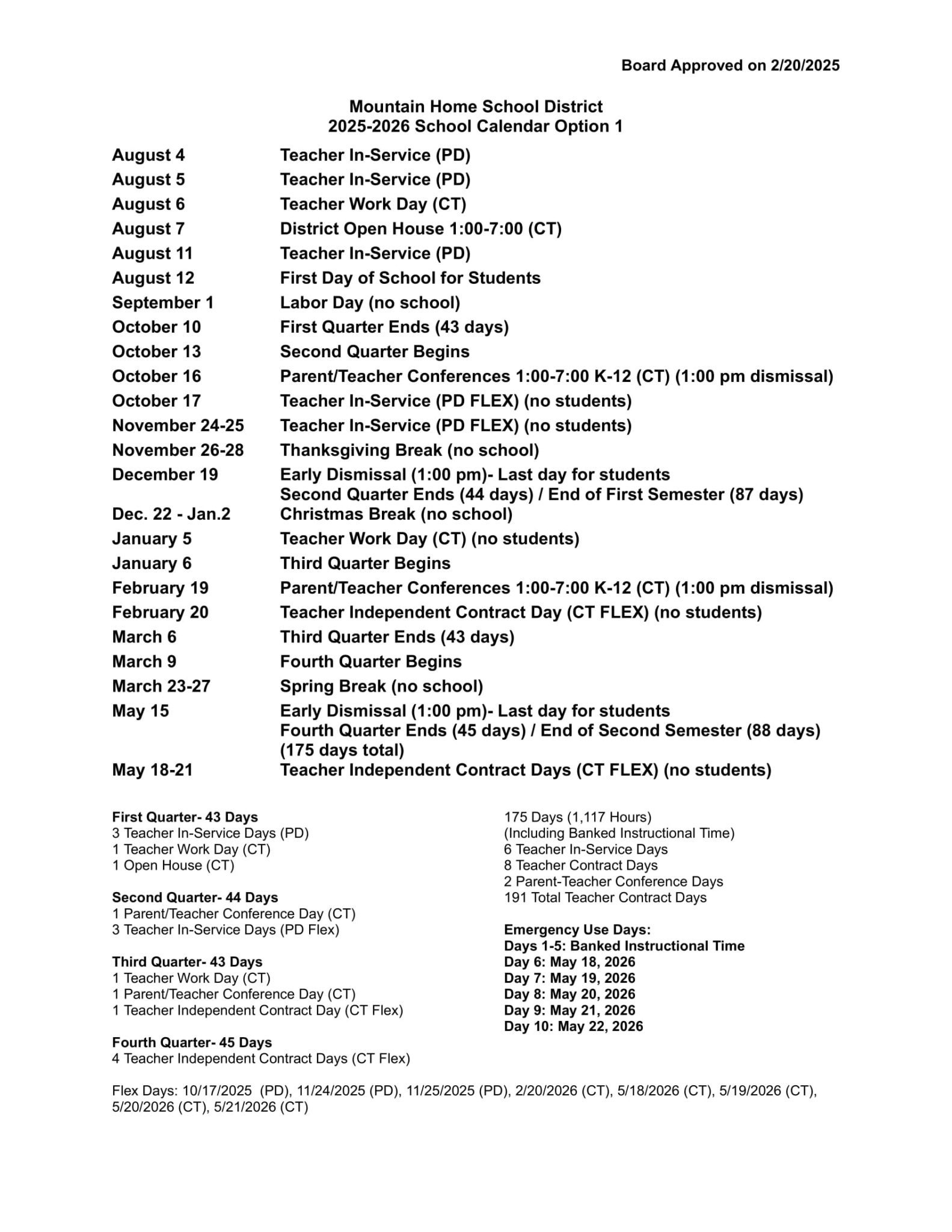 Mountain Home Public Schools Calendar 25-26 Revised [pdf] - EduCounty