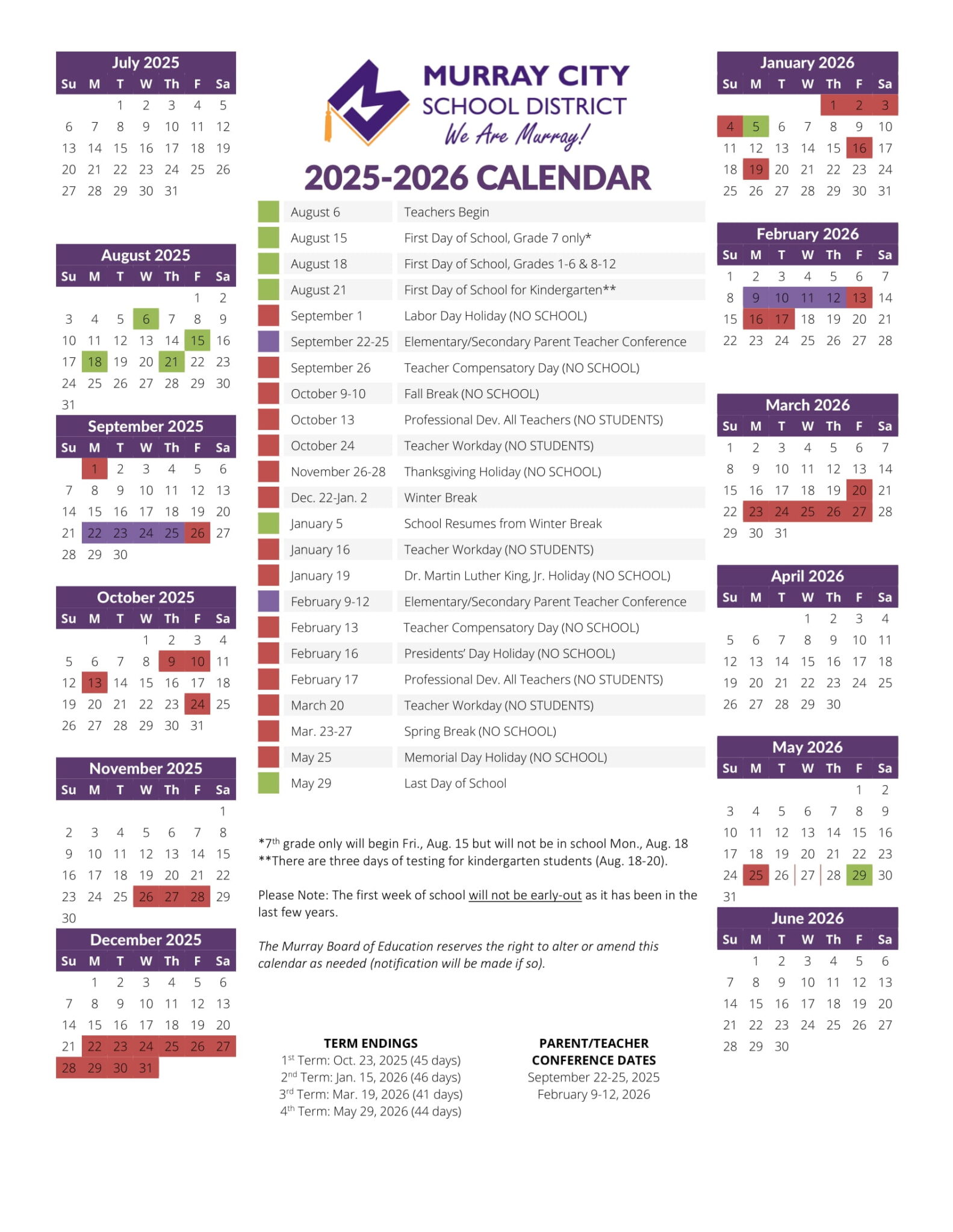 Murray City School District UT Calendar 25-26 Revised [pdf] - EduCounty