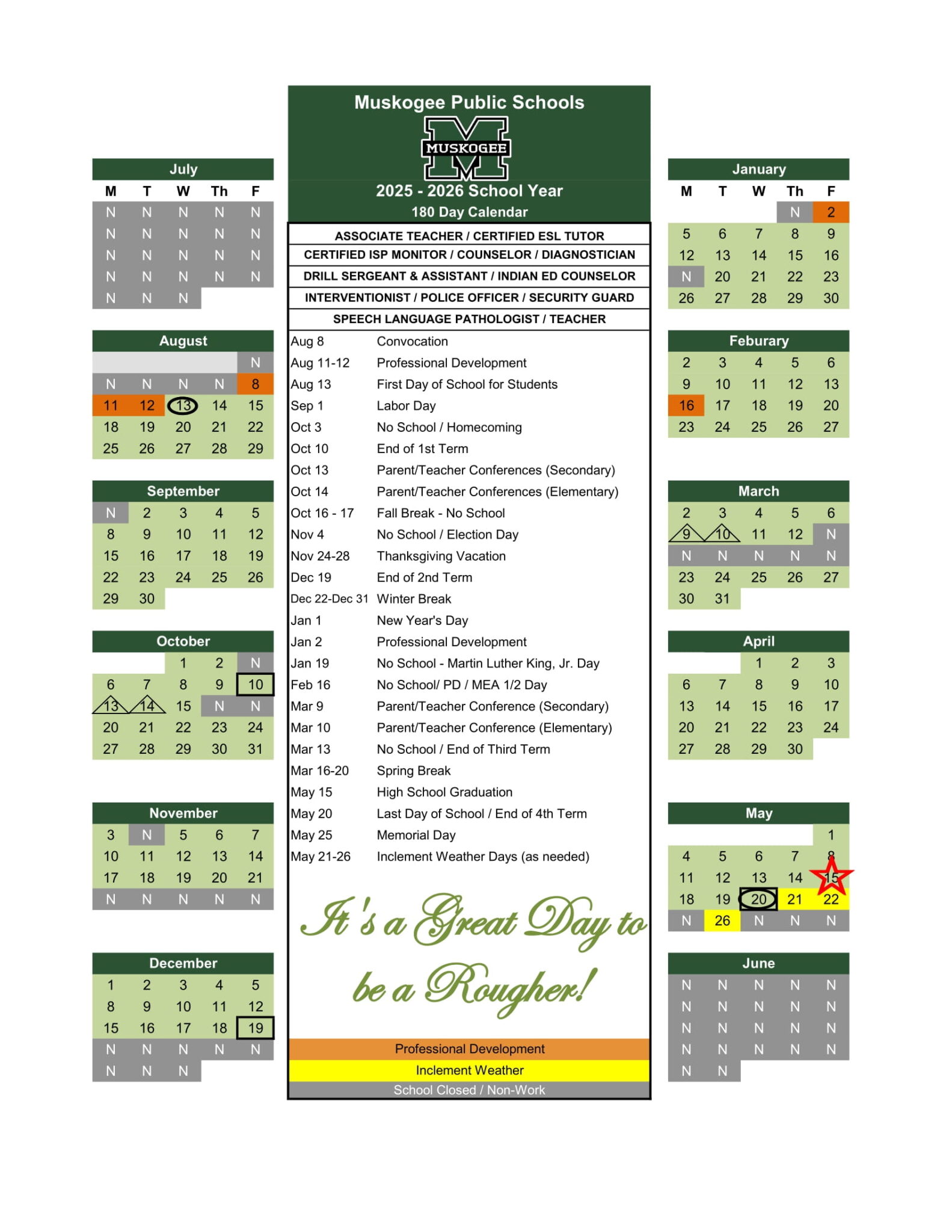 Muskogee Public Schools OK Calendar 25-26 Revised [pdf] - EduCounty
