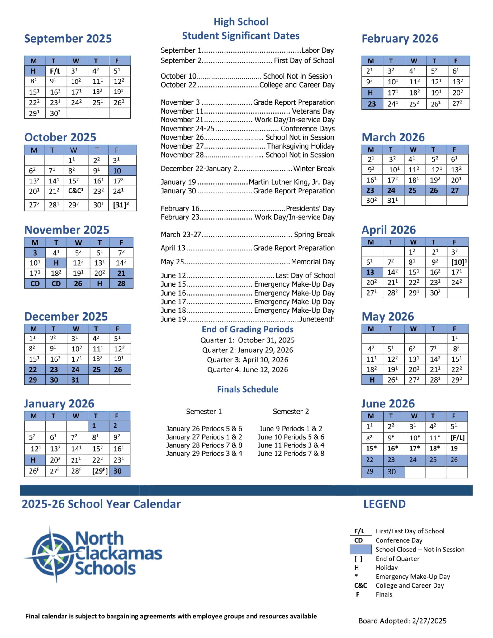 North Clackamas Schools OR Calendar 25-26 Revised [PDF] - EduCounty