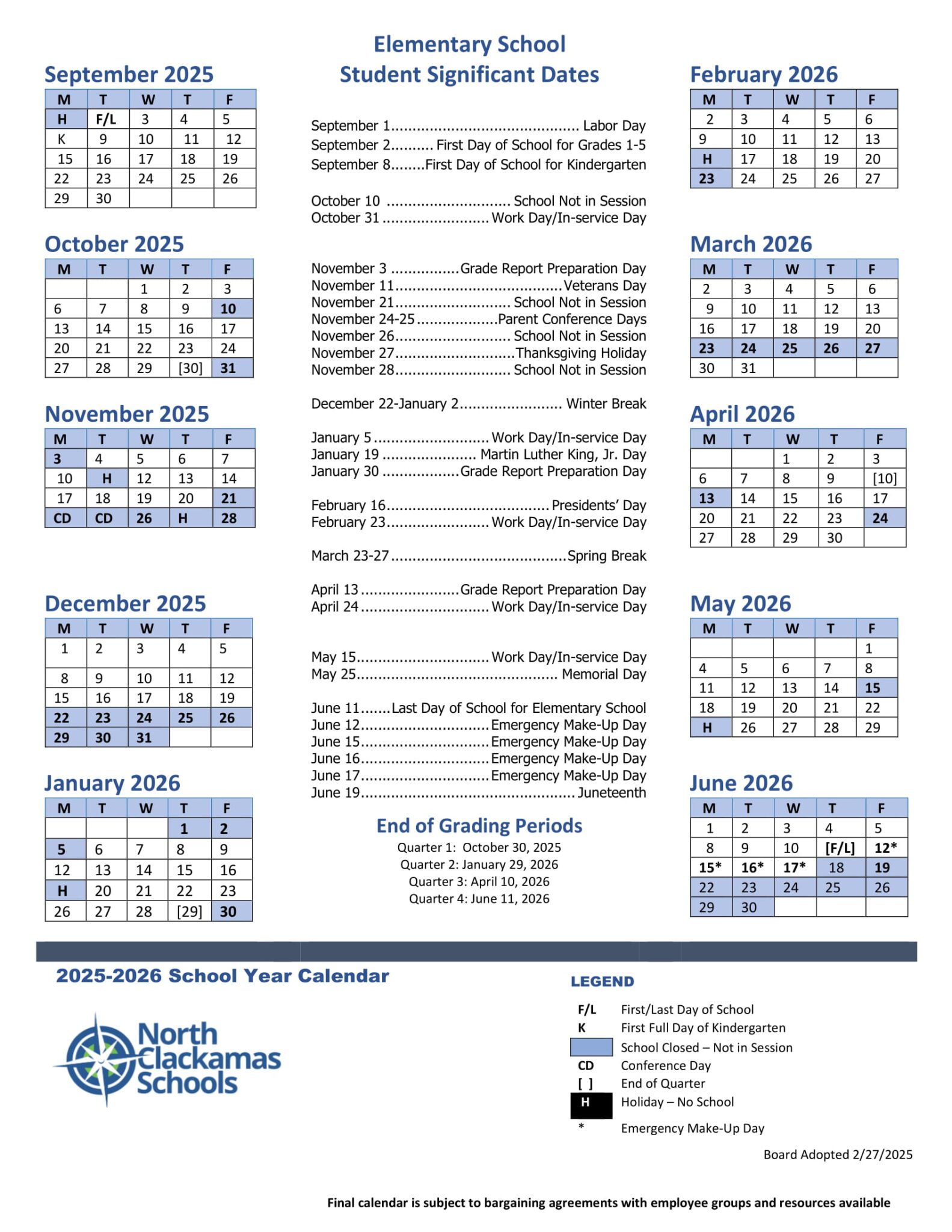 North Clackamas Schools OR Calendar 25-26 Revised [PDF] - EduCounty