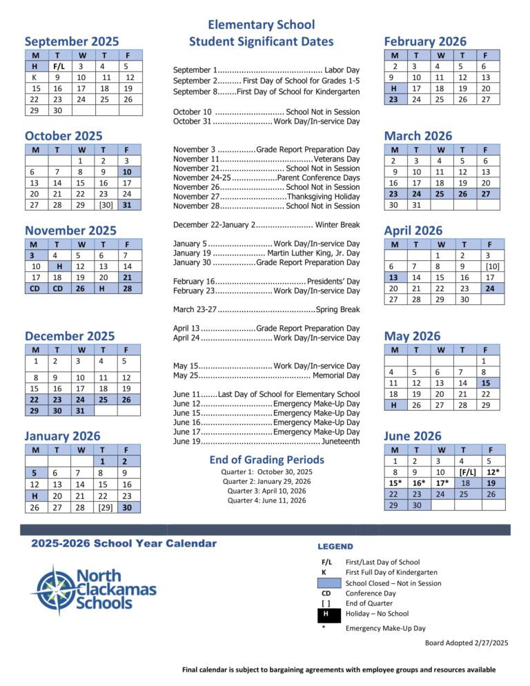 North Clackamas Schools OR Calendar 25-26 Revised [PDF] - EduCounty