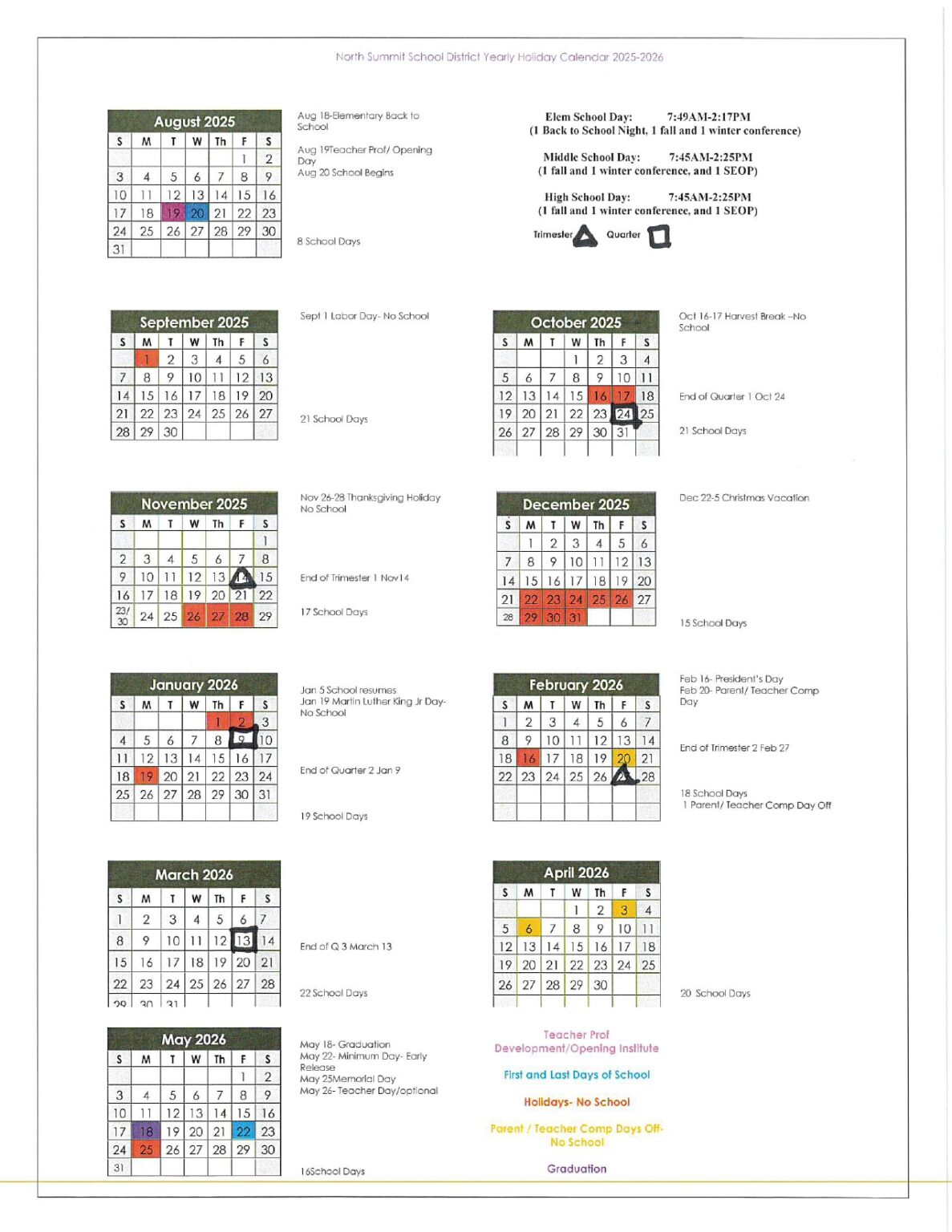 North Summit School District UT Calendar 25-26 Revised [pdf] - EduCounty