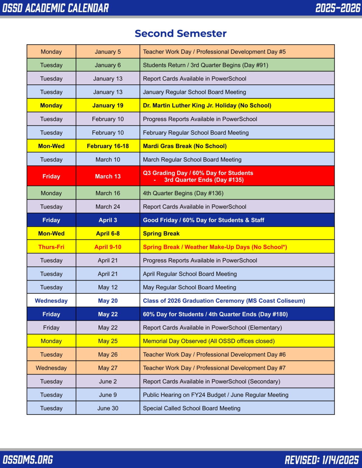 Ocean Springs School District MS Calendar 25-26 Revised [pdf] - EduCounty