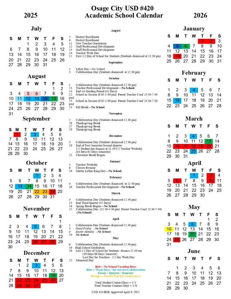 USD 420 Osage City Calendar 25-26 Revised [pdf] - EduCounty