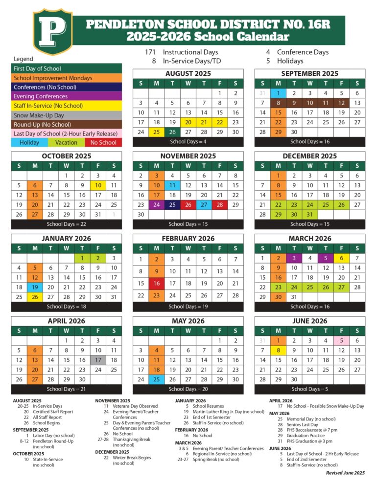 Pendleton school OR Calendar 25-26 Revised [pdf] - EduCounty