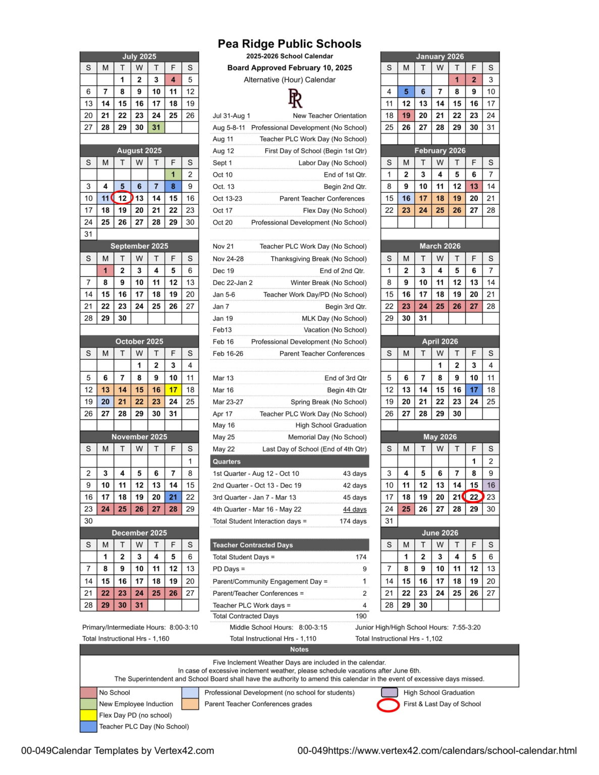 Pea Ridge School District AR Calendar 25-26 Revised [pdf] - EduCounty