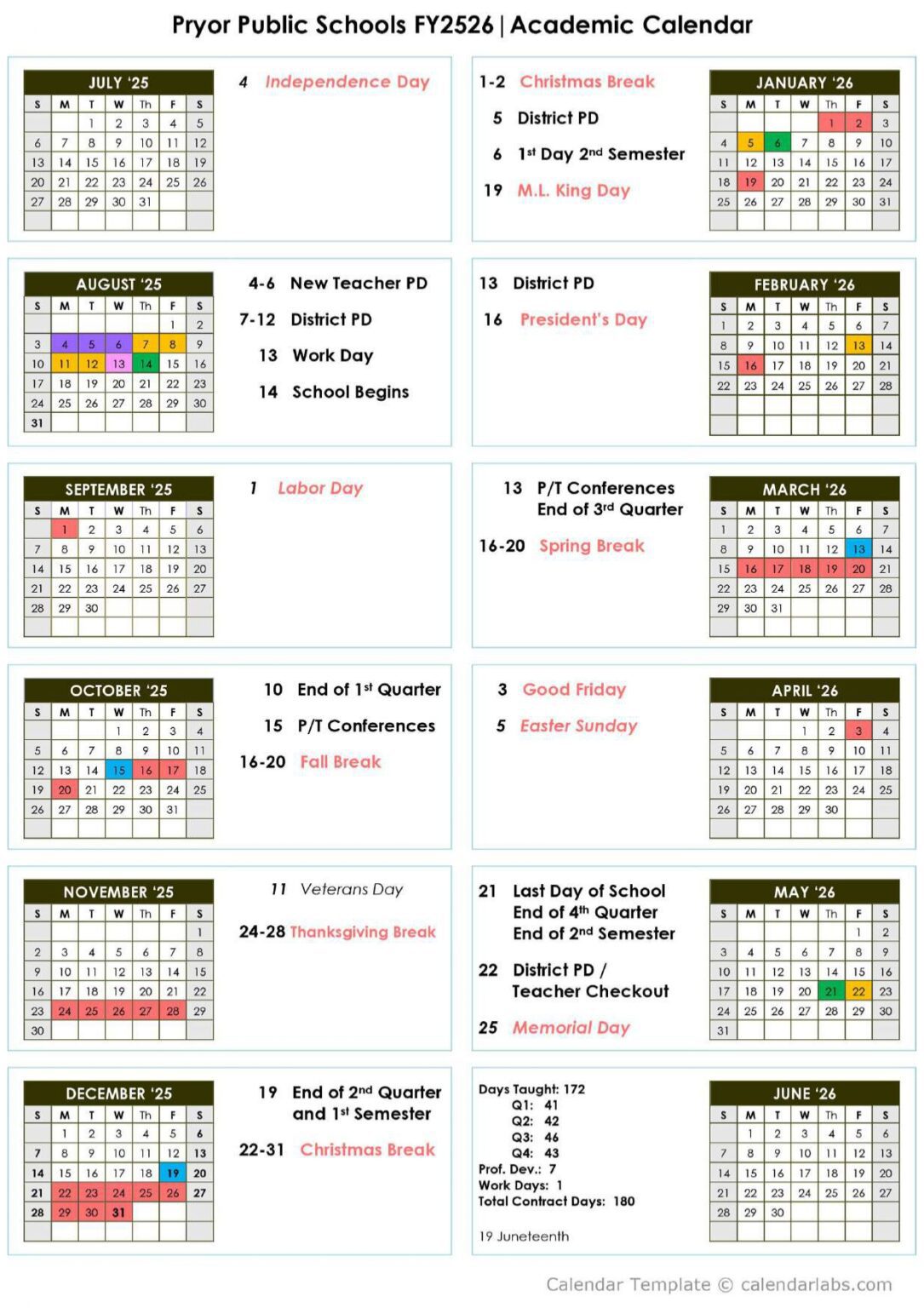 Pryor Public Schools OK Calendar 25-26 Revised [pdf] - EduCounty