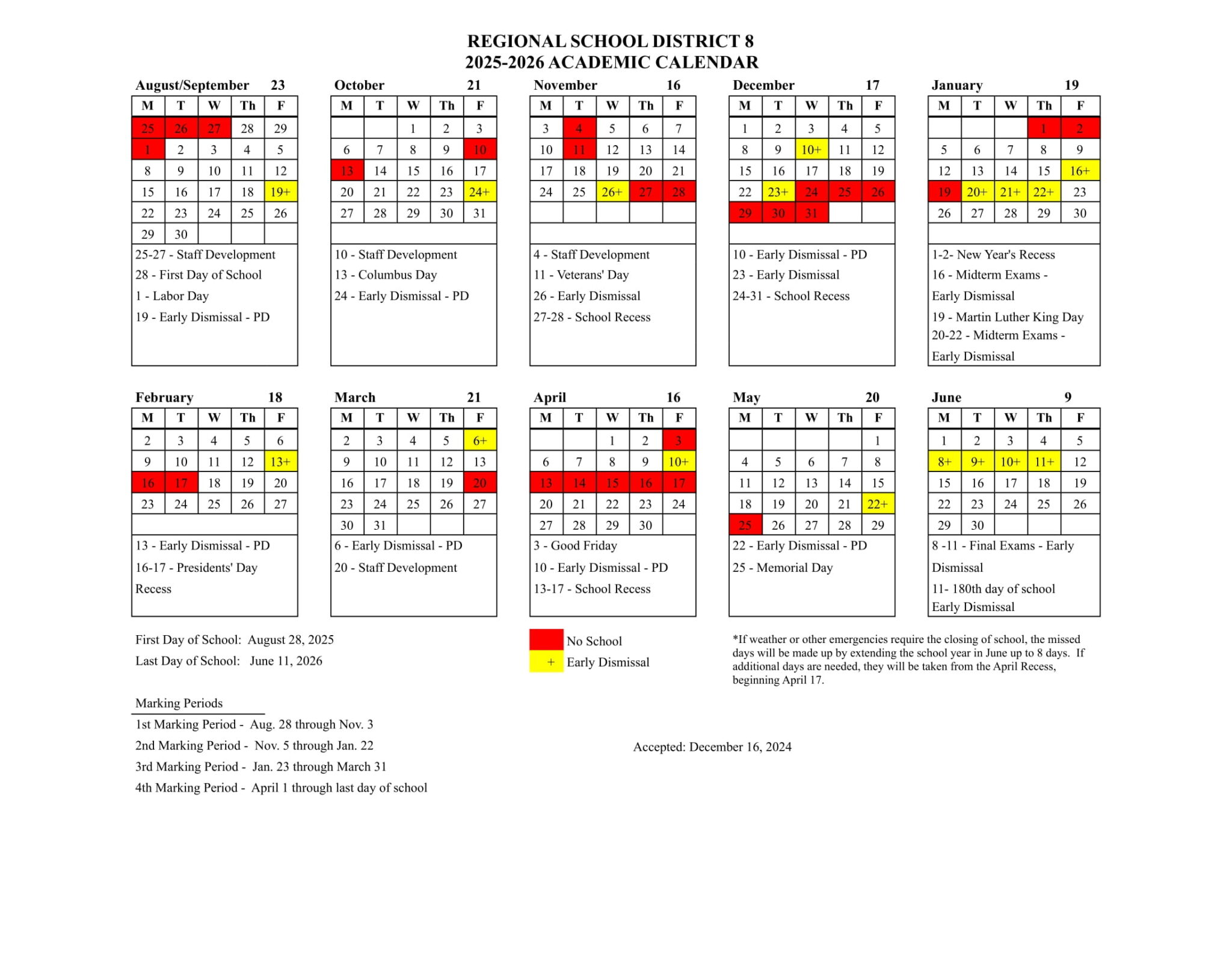Regional School District No. 8 CT Calendar 25-26 Revised [pdf] - EduCounty