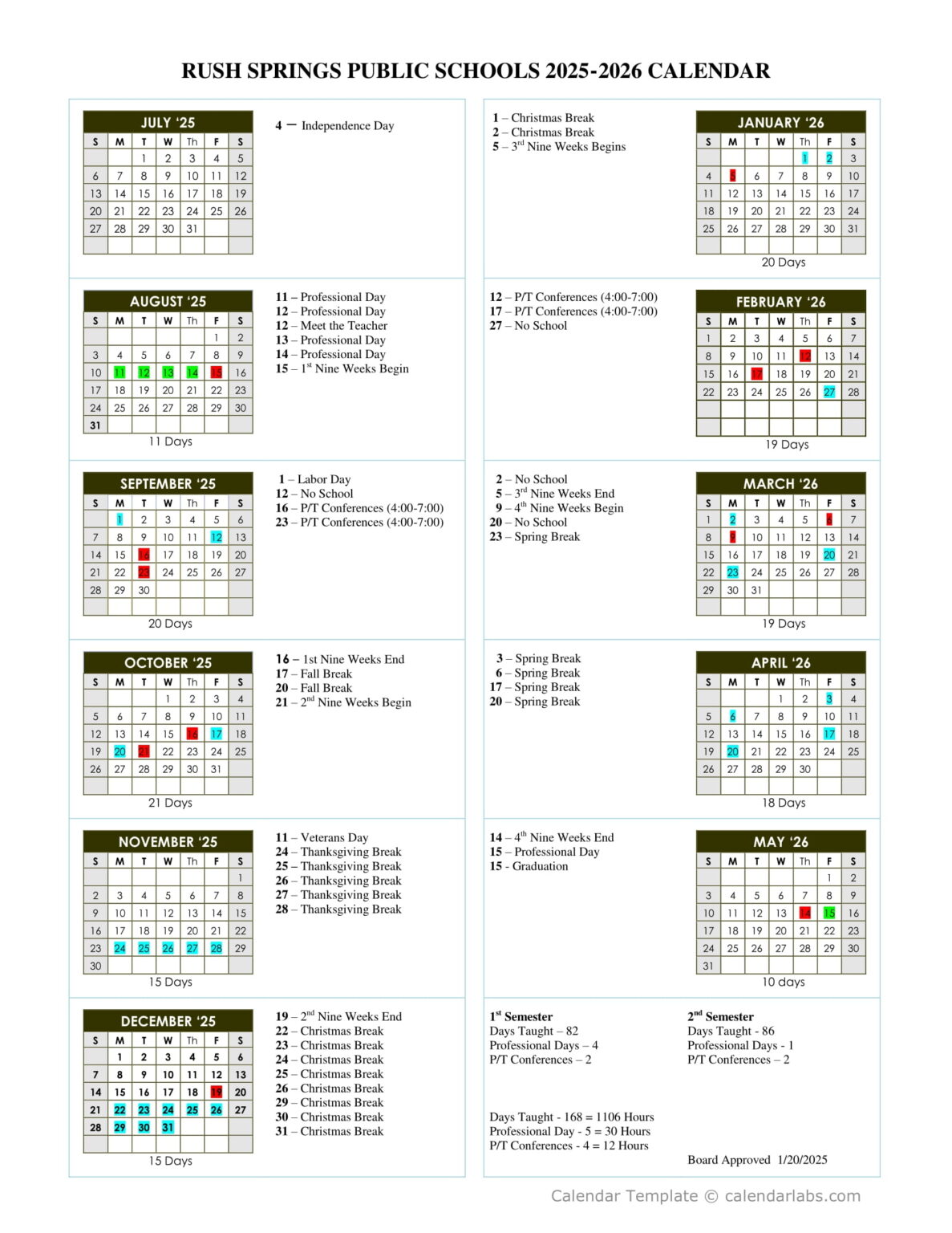 Rush Springs Public Schools Calendar 25-26 Revised [pdf] - EduCounty
