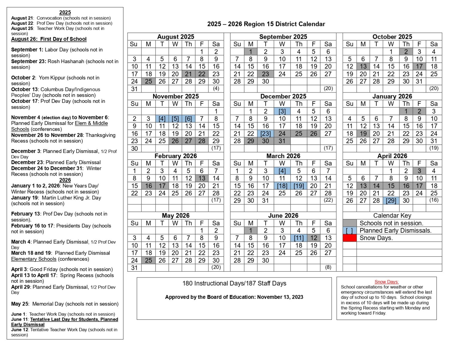 Region 15 District Calendar 25-26 Revised [pdf] - EduCounty