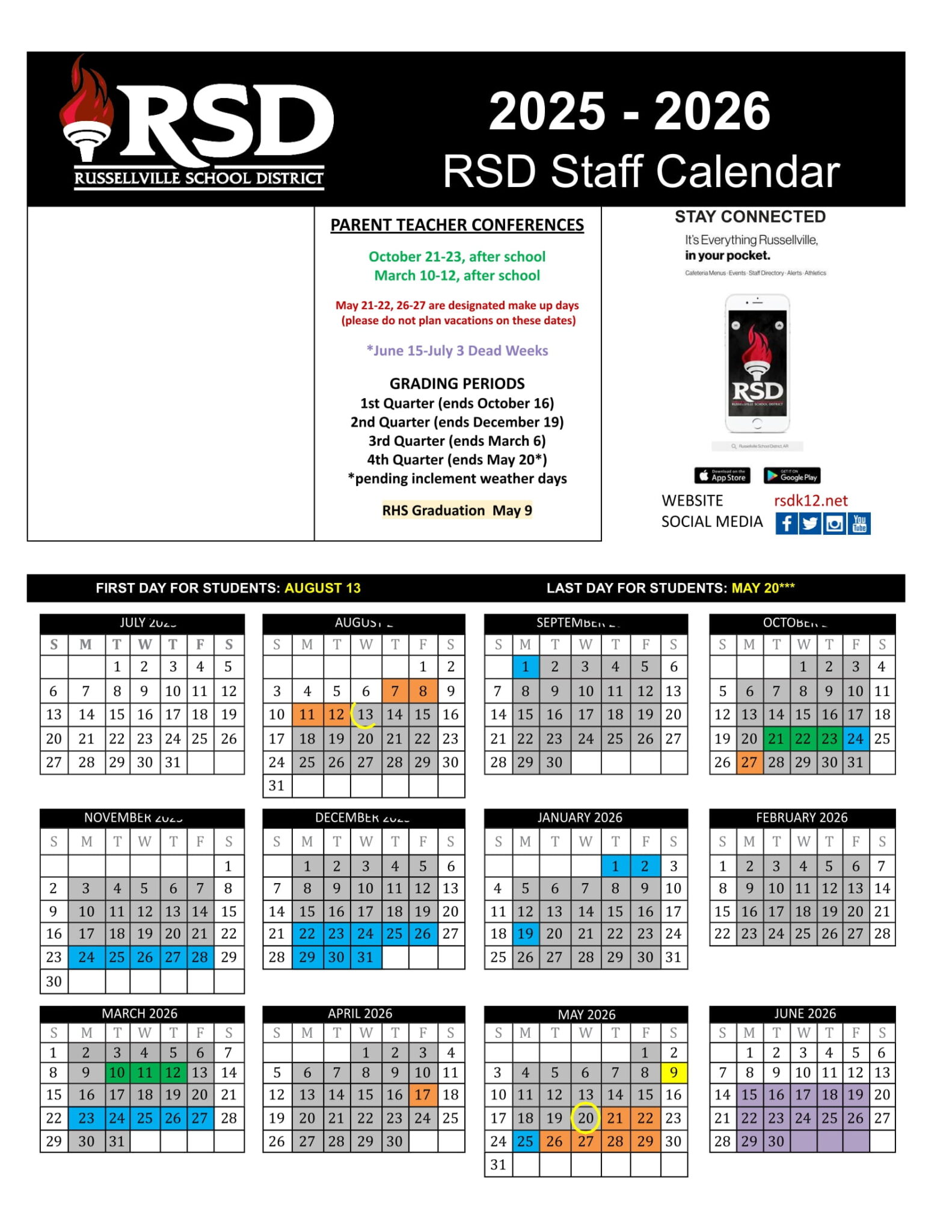 Russellville School District Calendar 25-26 Revised [pdf] - EduCounty
