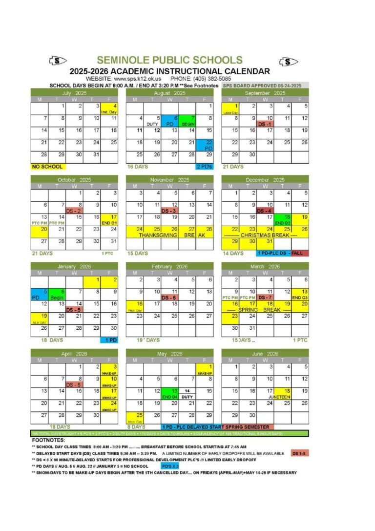 SEMINOLE PUBLIC SCHOOLS OK Calendar 25-26 Revised [pdf] - EduCounty