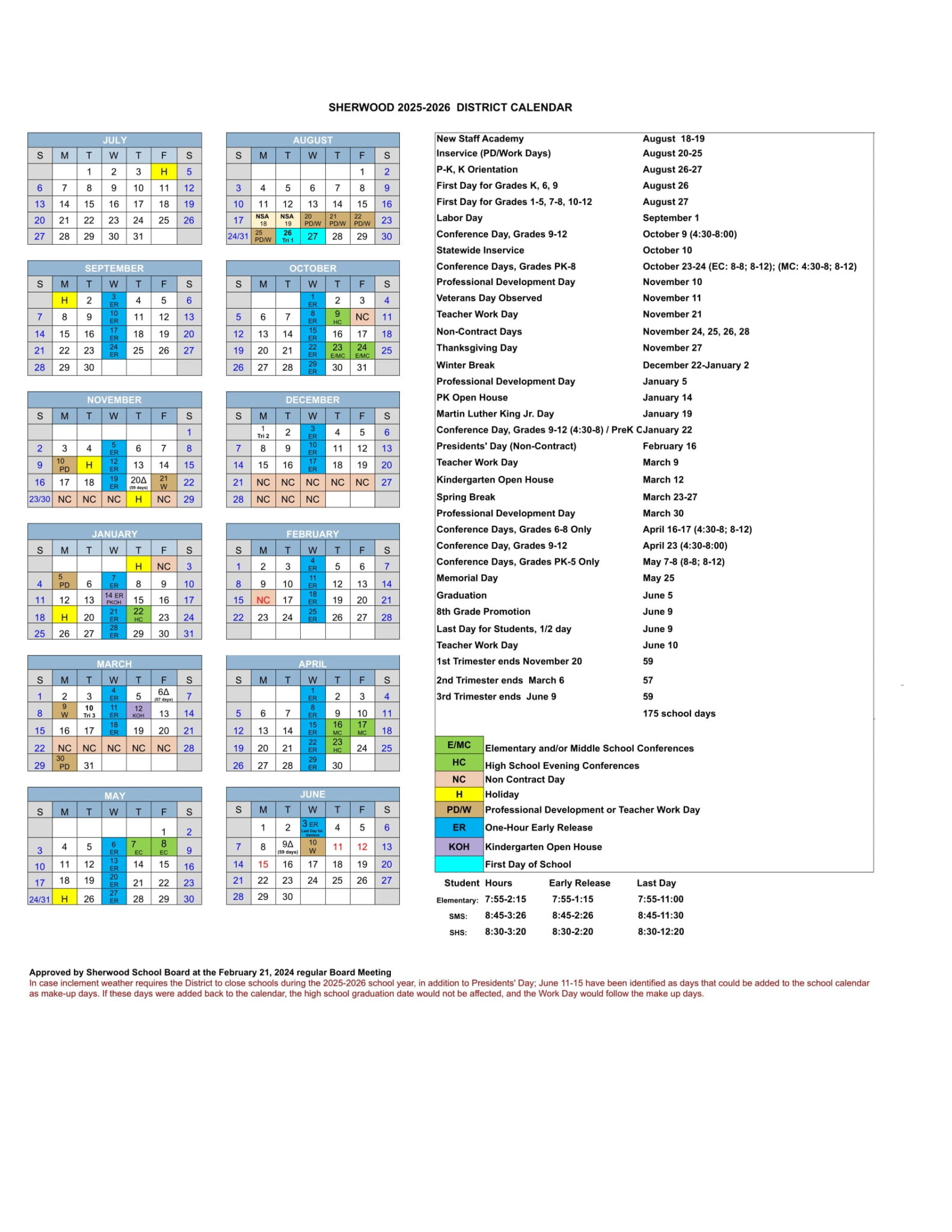 SHERWOOD DISTRICT 25-26 OR Calendar Revised [PDF] - EduCounty