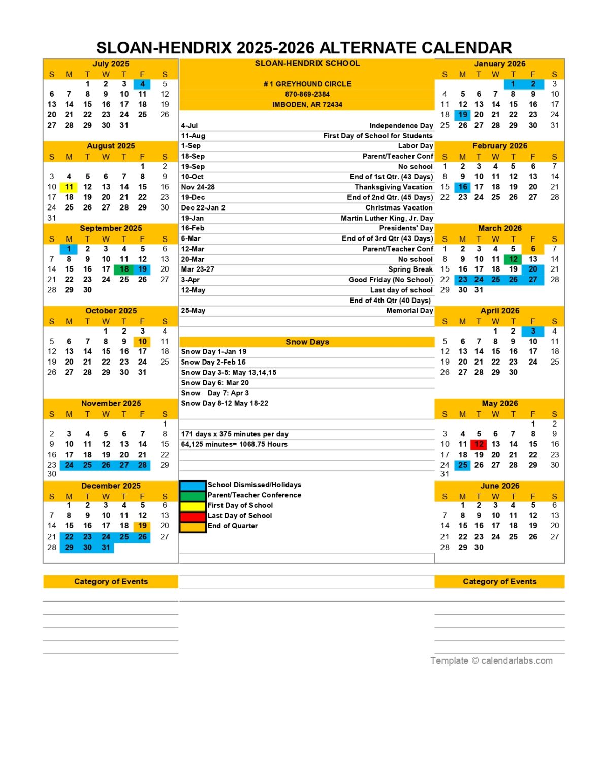 Sloan-Hendrix School District AR Calendar 25-26 Revised [pdf] - EduCounty