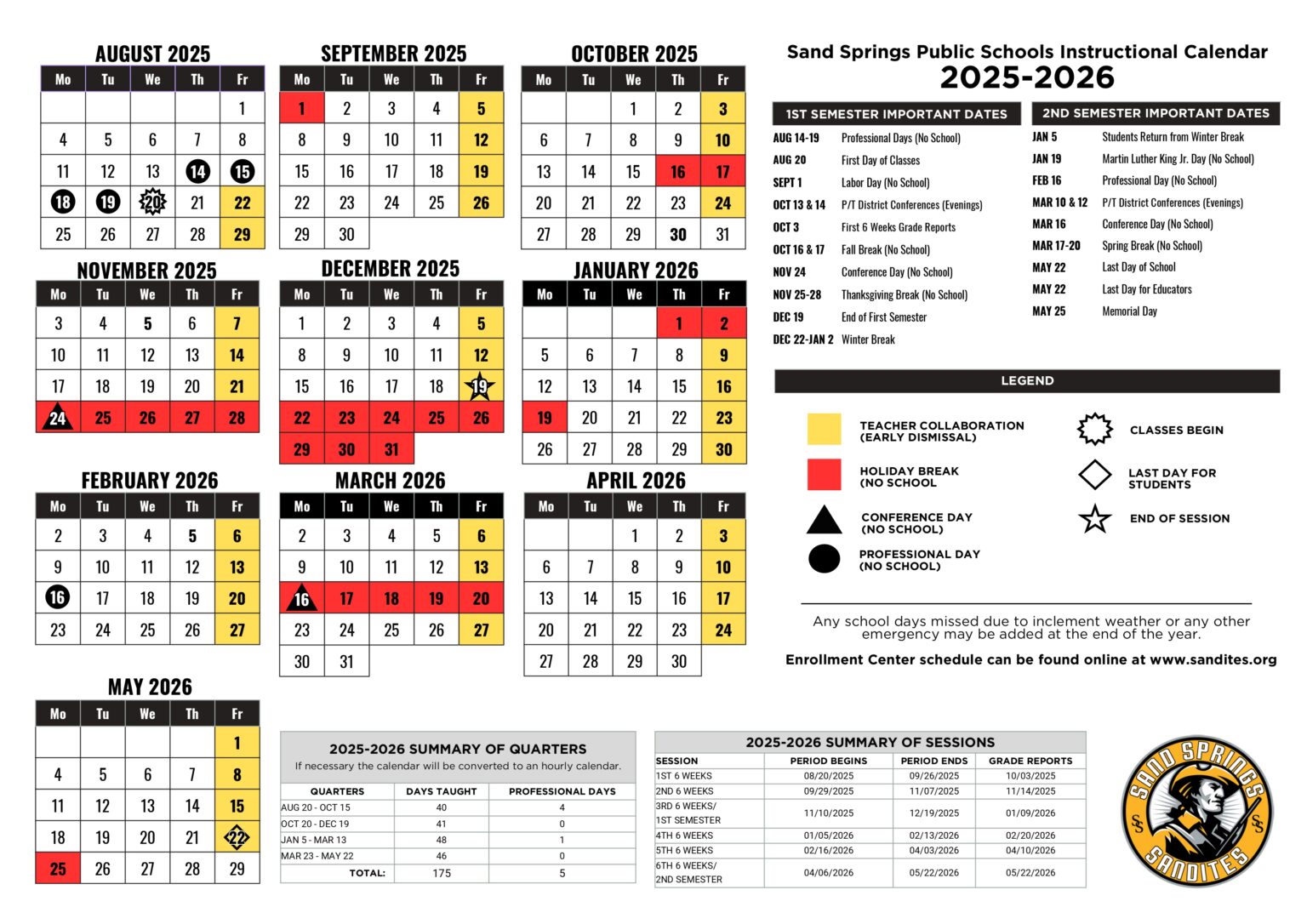 Sand Springs Public Schools OK Calendar 25-26 Revised [pdf] - EduCounty