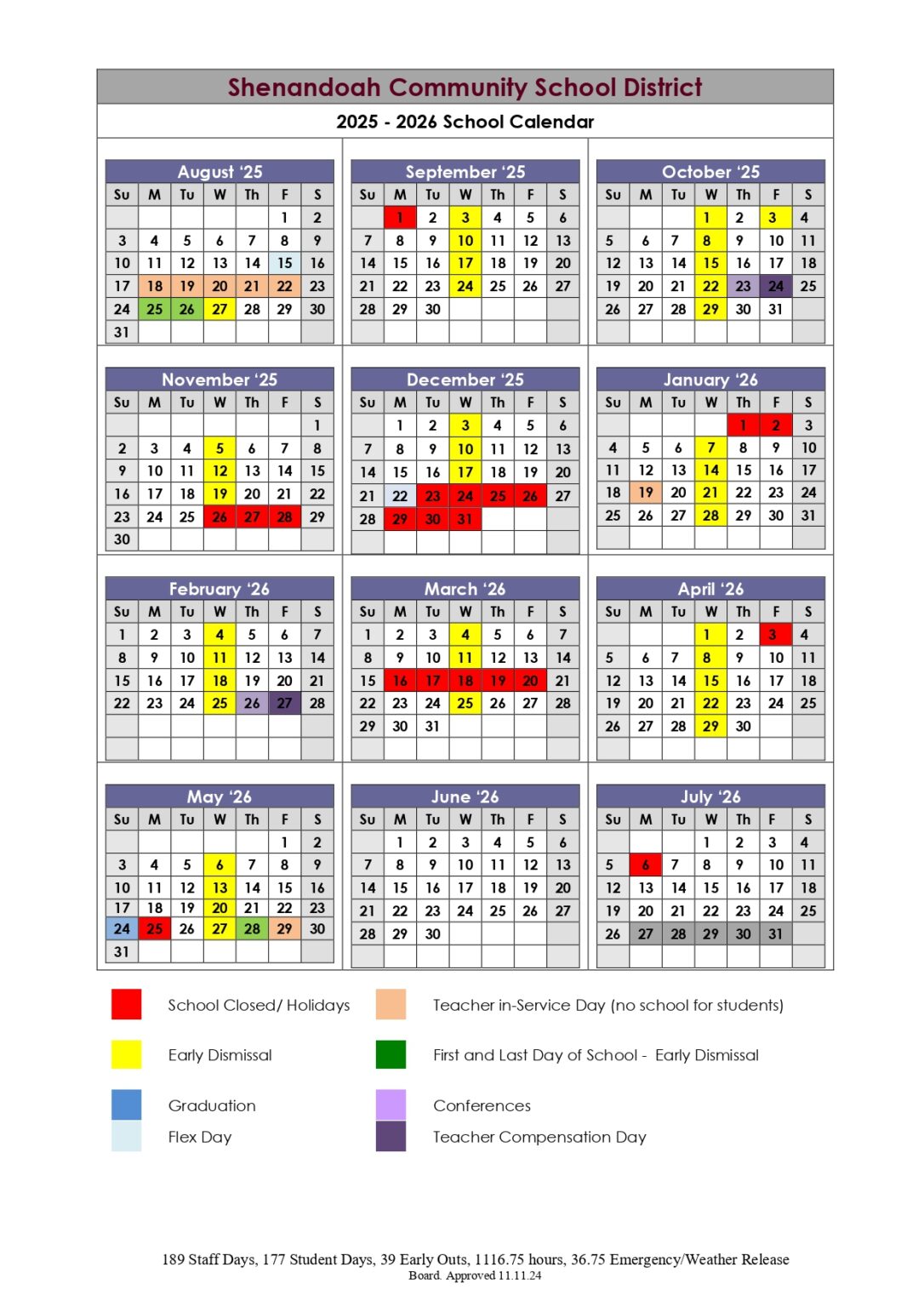 Shenandoah Community School IA Calendar 25-26 Revised [pdf] - EduCounty
