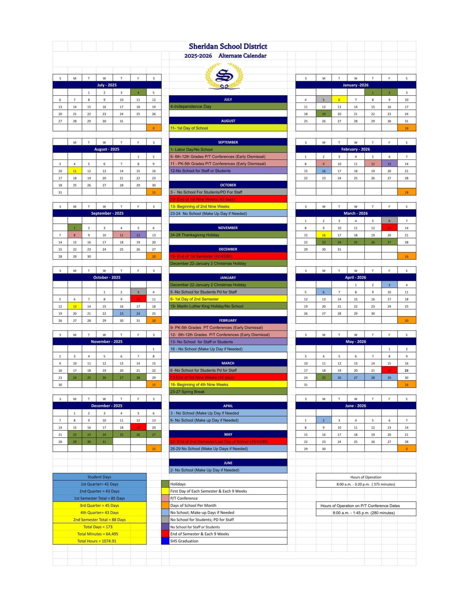 Sheridan School District AR Calendar 25-26 Revised [pdf] - EduCounty