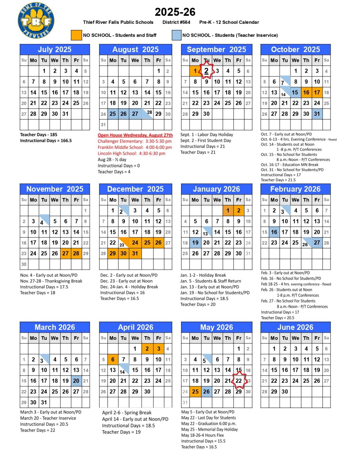 Thief River Falls Public Schools mn Calendar 25-26 Revised [PDF ...