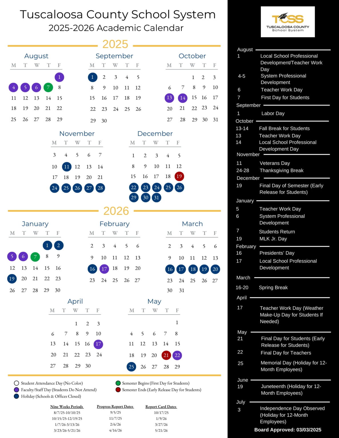 Tuscaloosa County School AL Calendar 25-26 Revised [PDF] - EduCounty