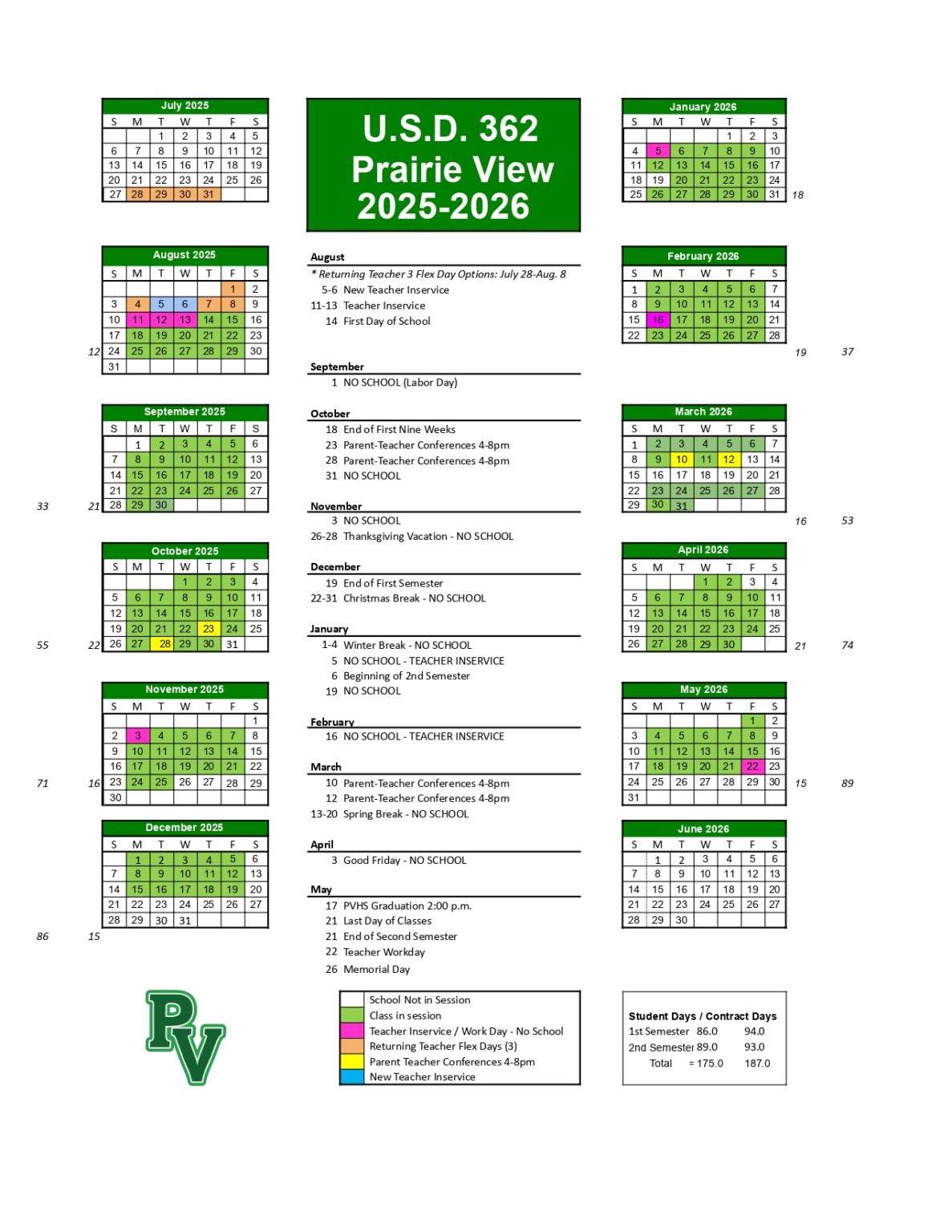 Prairie View USD 362 Calendar 25-26 Revised [pdf] - EduCounty