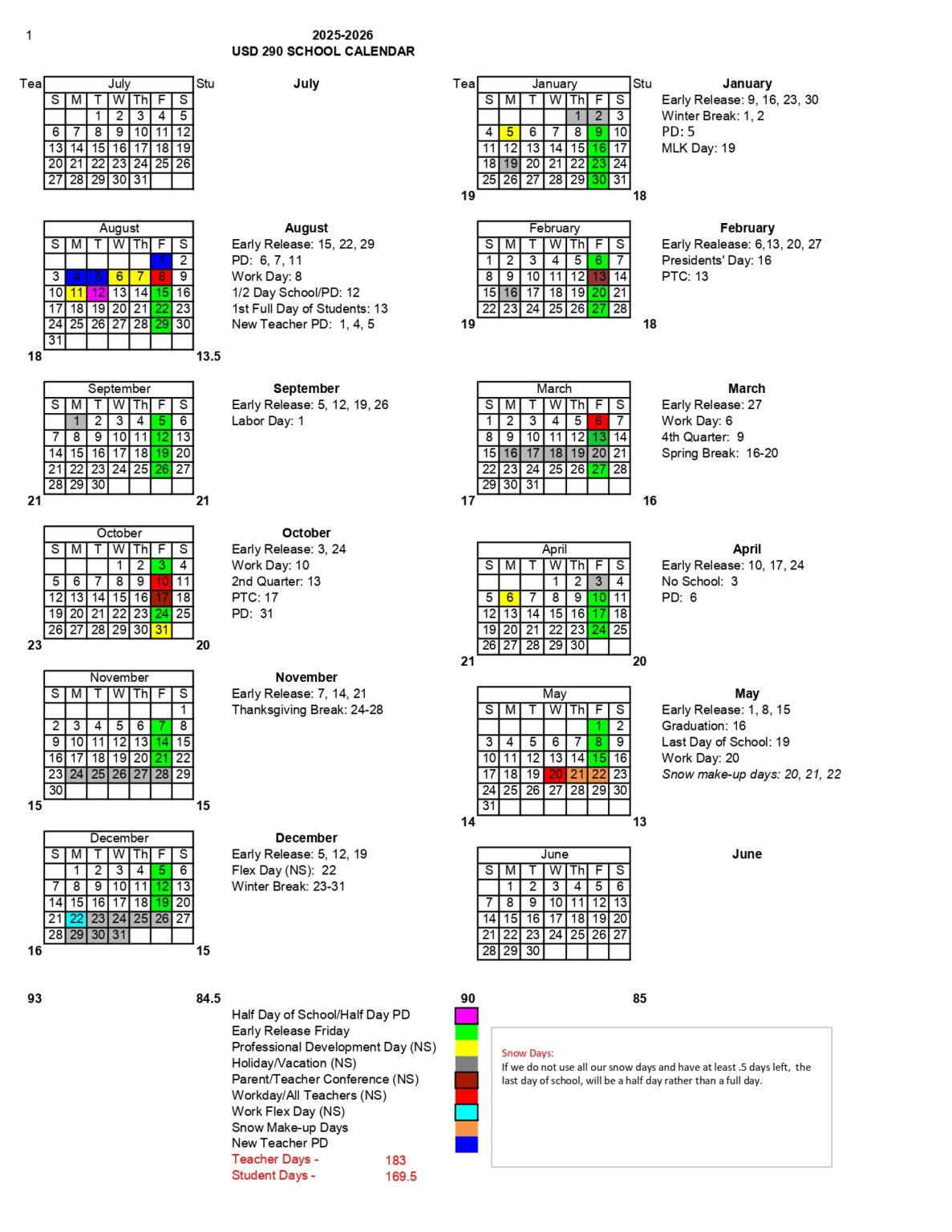Ottawa USD 290 Calendar 25-26 Revised [pdf] - EduCounty