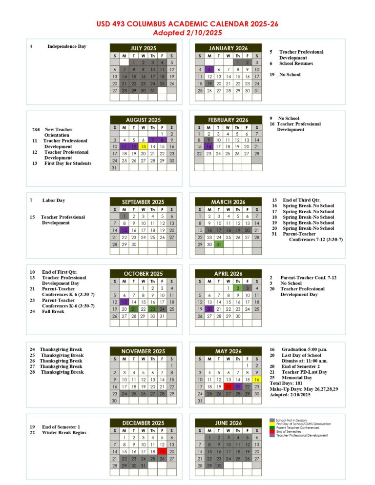 Columbus USD 493 KS Calendar 25-26 Revised [pdf] - EduCounty