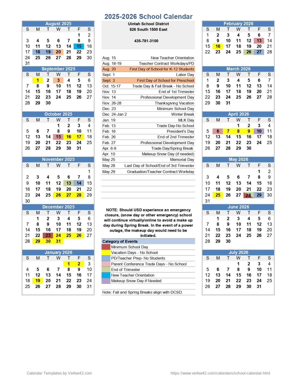 Uintah School District UT Calendar 25-26 Revised [pdf] - EduCounty