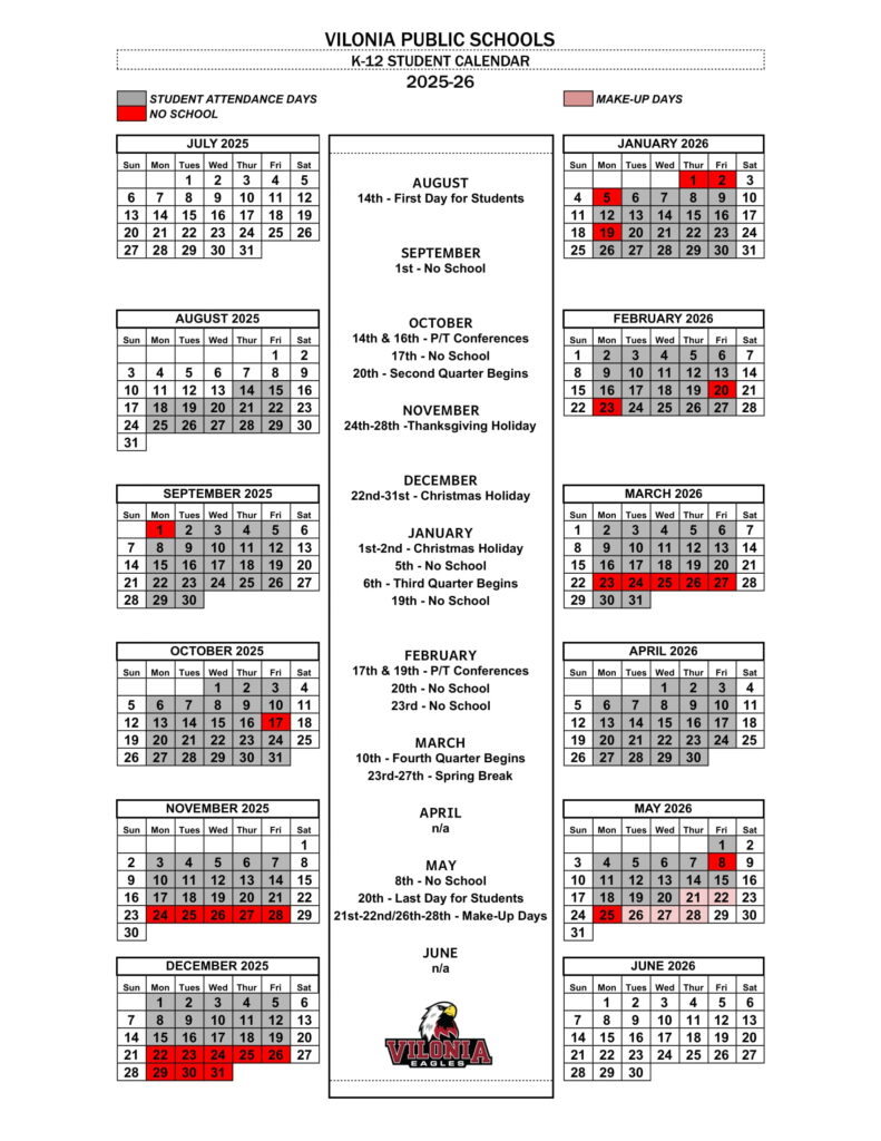 Vilonia School District AR Calendar 25-26 Revised [pdf] - EduCounty