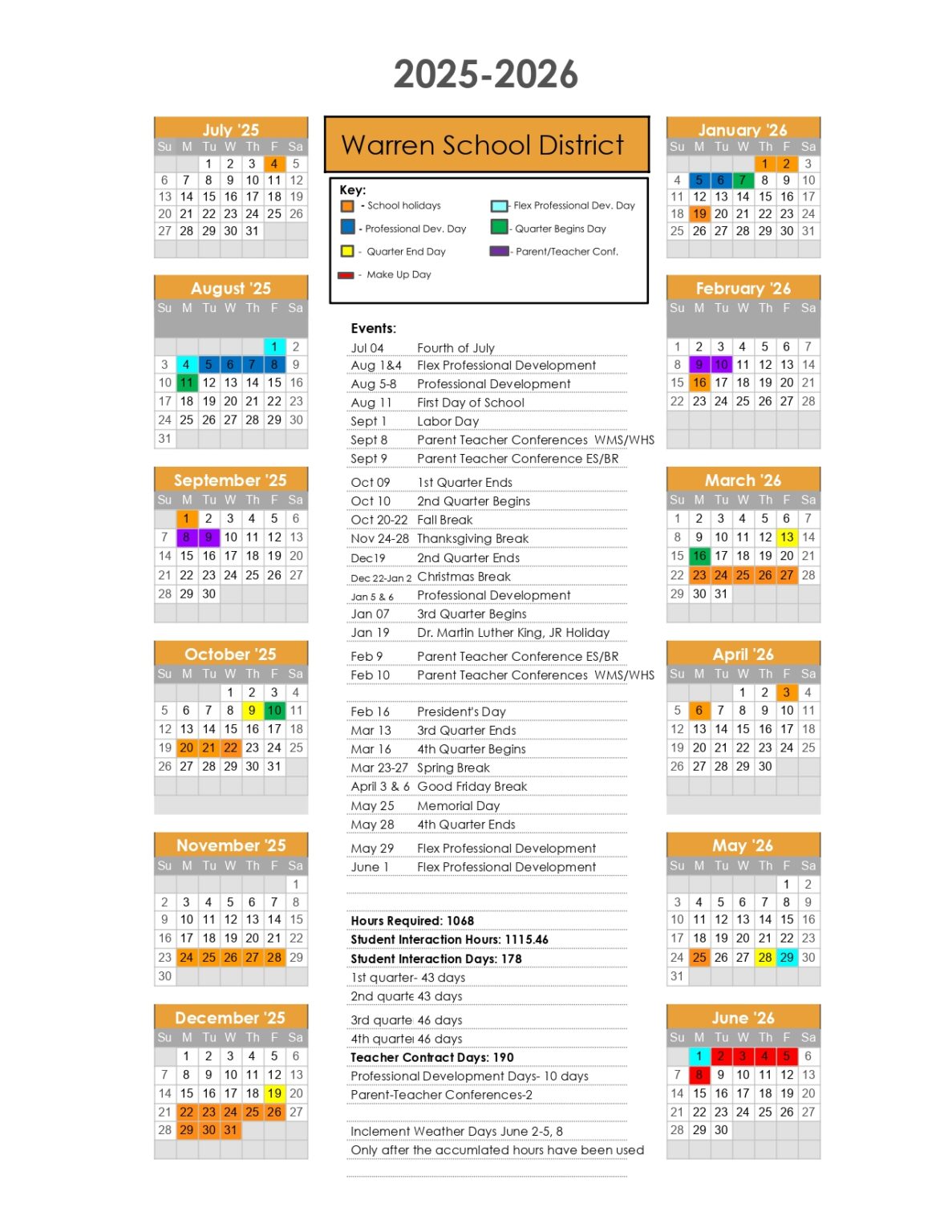 Warren School District ar Calendar 25-26 Revised [pdf] - EduCounty