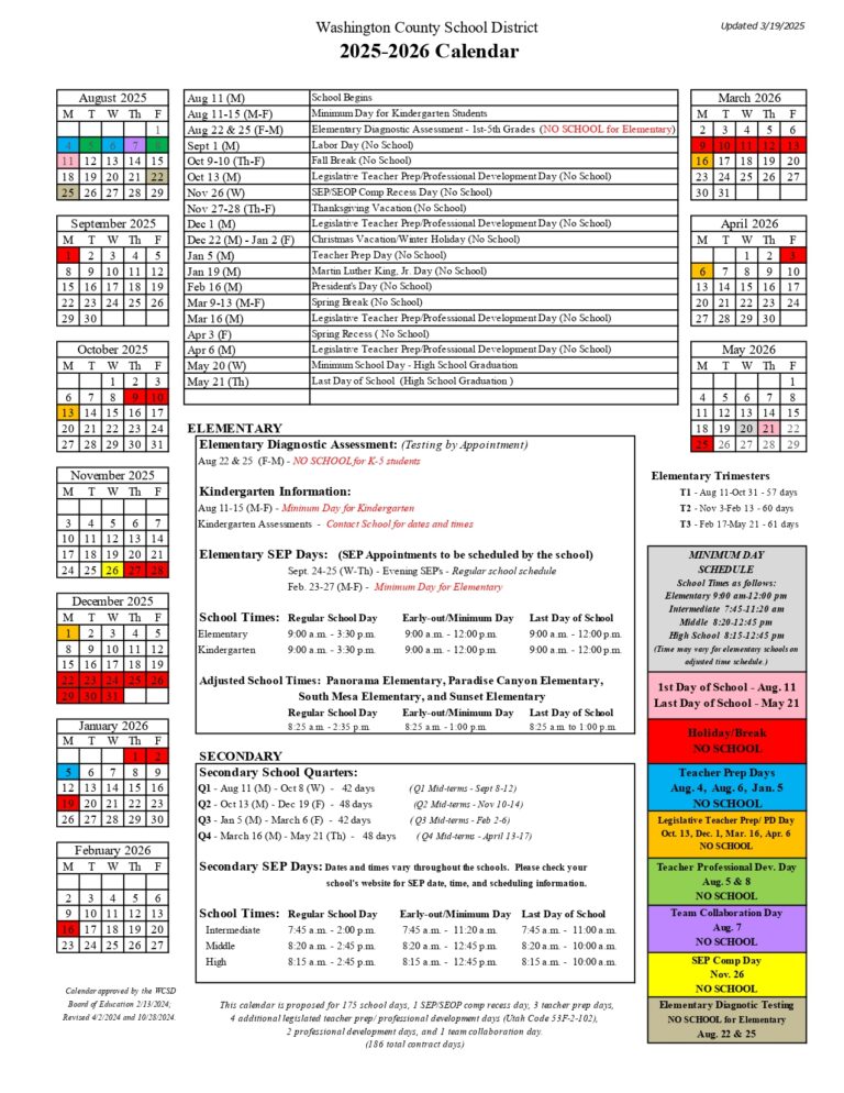 Washington County School District ut Calendar 25-26 Revised [pdf] - EduCounty