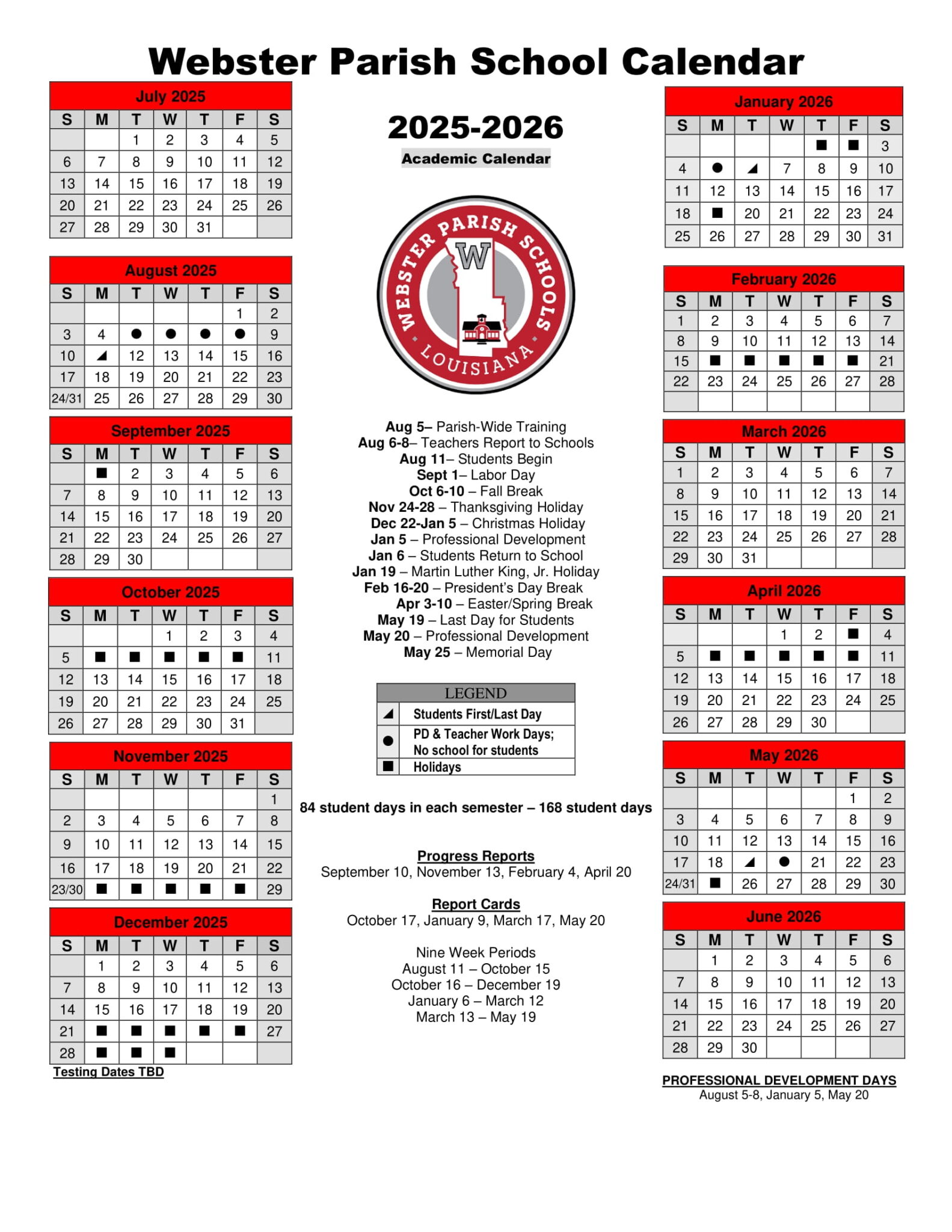 Webster Parish Schools LA Calendar 25-26 Revised [PDF] - EduCounty