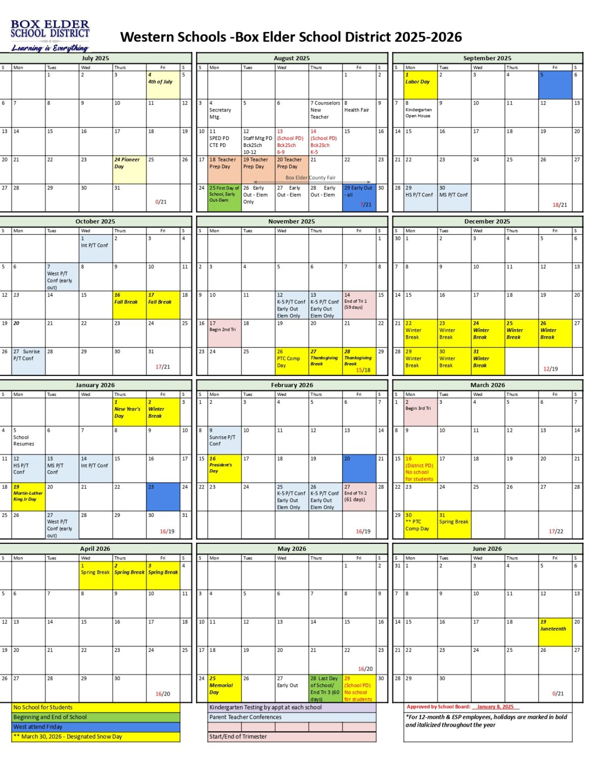 Box Elder School District UT Calendar 25-26 Revised [pdf] - EduCounty
