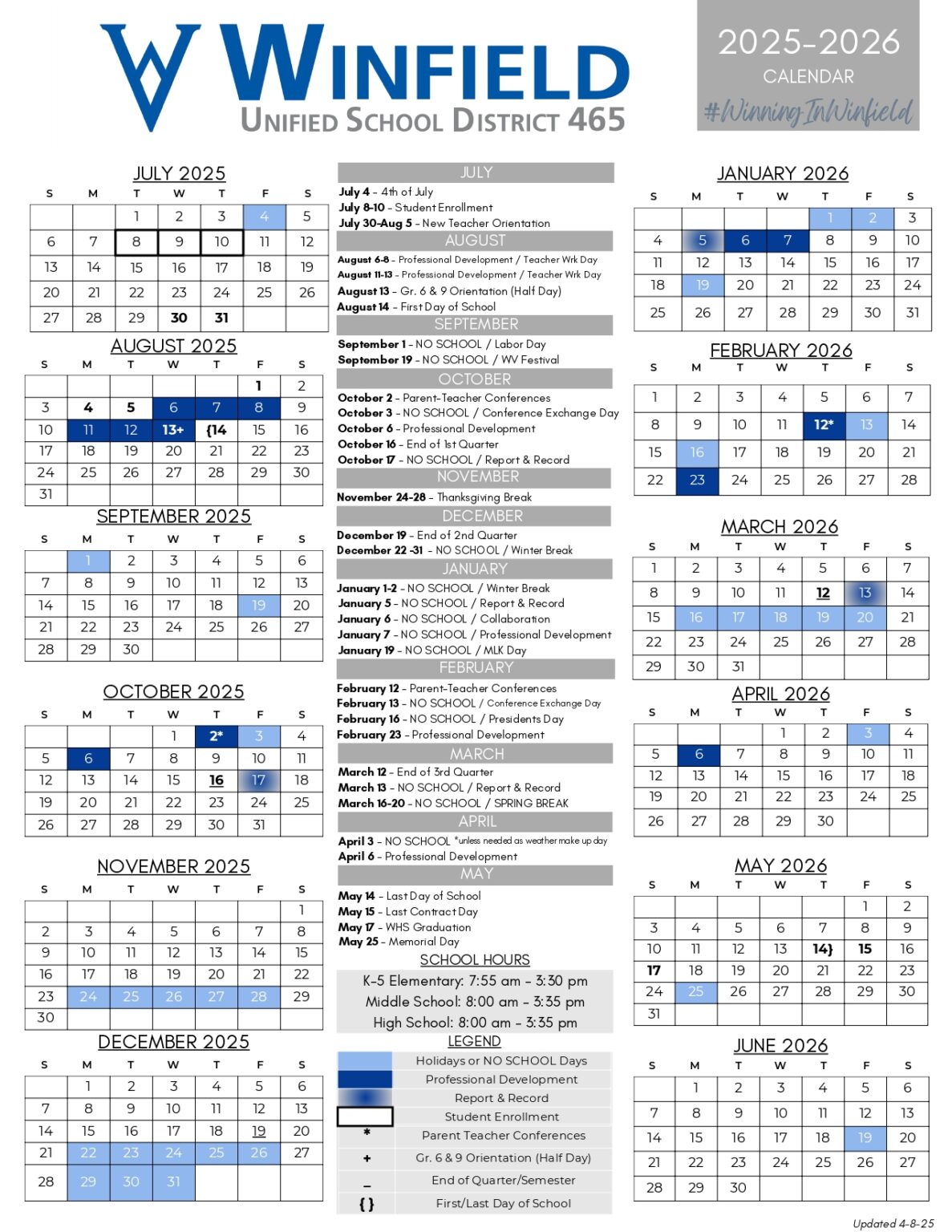 Winfield Unified School District 465 Calendar 25-26 Revised [pdf ...
